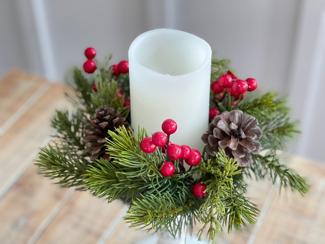 Farmhouse Christmas Candle Ring, Farmhouse Christmas Decoration, Small ...
