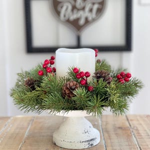 Farmhouse Christmas Winter Candle Ring, Christmas Decoration, Small ...