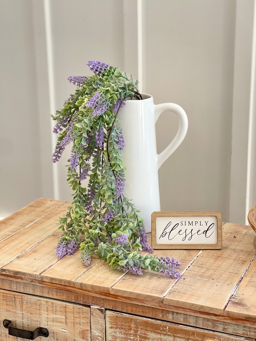 Farmhouse Hanging Stem, Lavender Flower, Sage Boxwood 31' Long ,5 Full ...