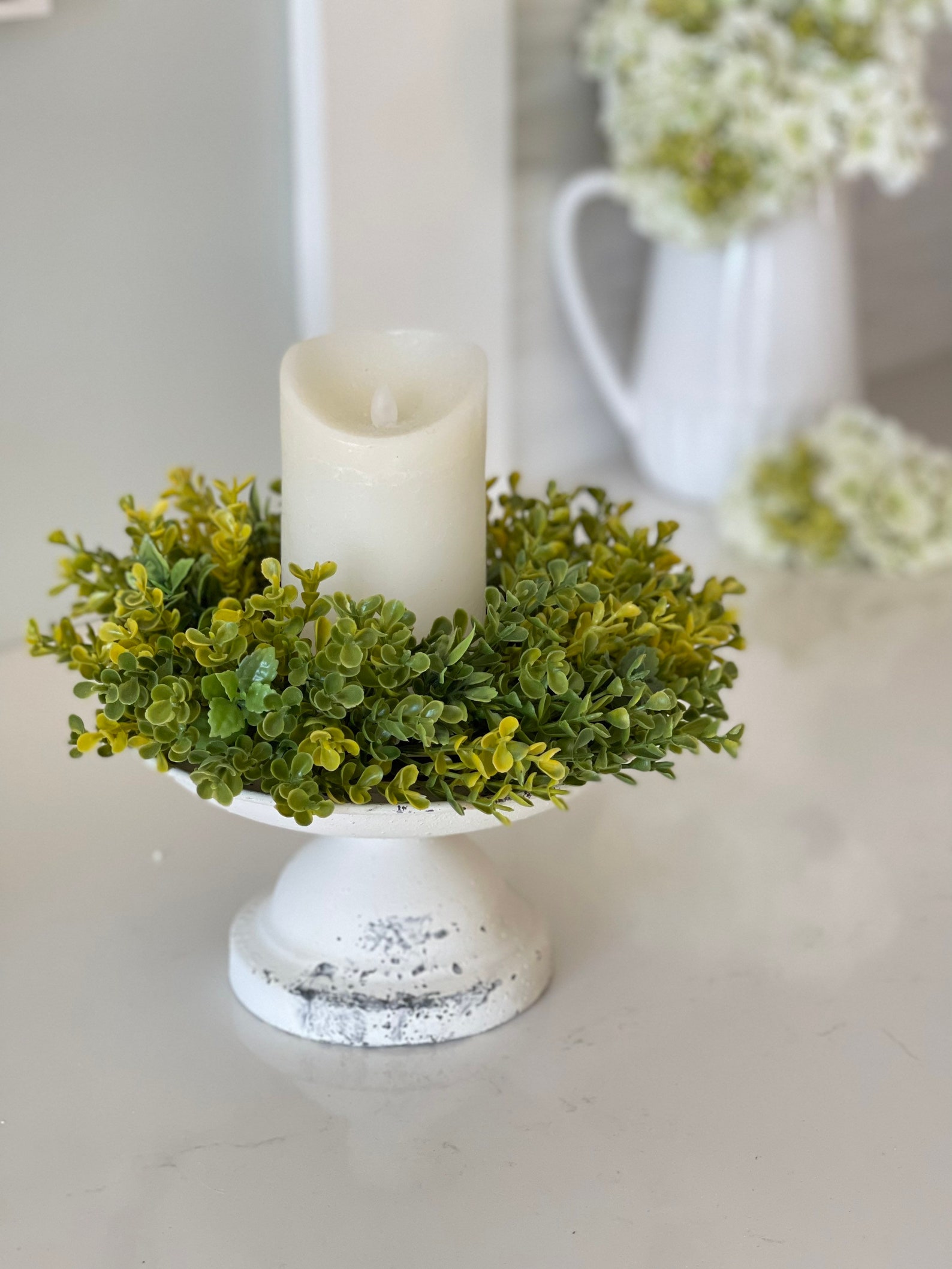 Greenery Farmhouse Candle Ring Farmhouse Spring/summer | Etsy