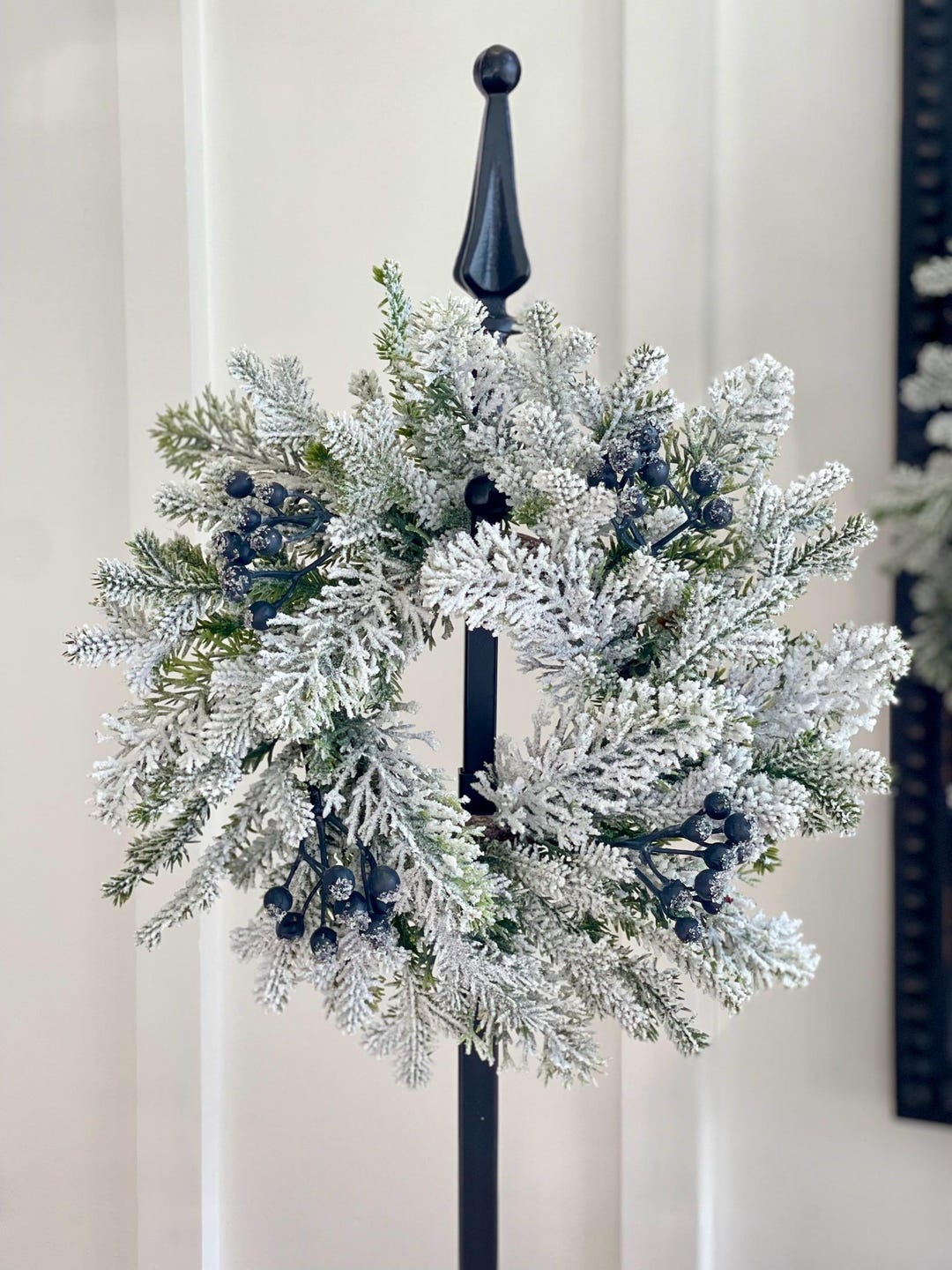 Farmhouse Christmas Flocked Candle Ring, Winter Christmas Decoration ...