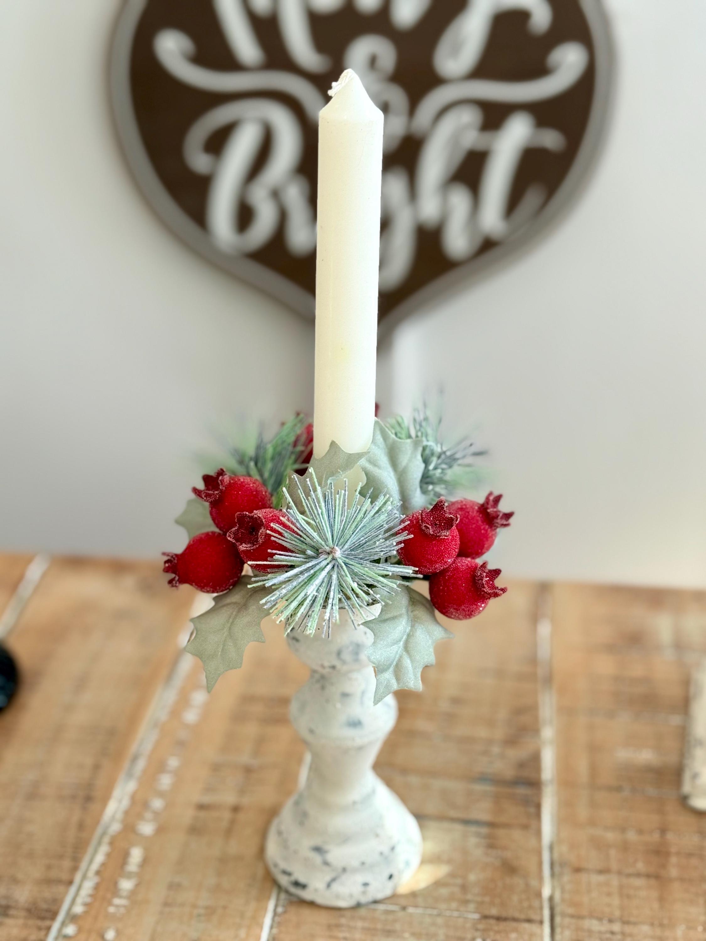 Farmhouse Christmas Sugar Plum Taper Candle Ring, Winter Christmas ...