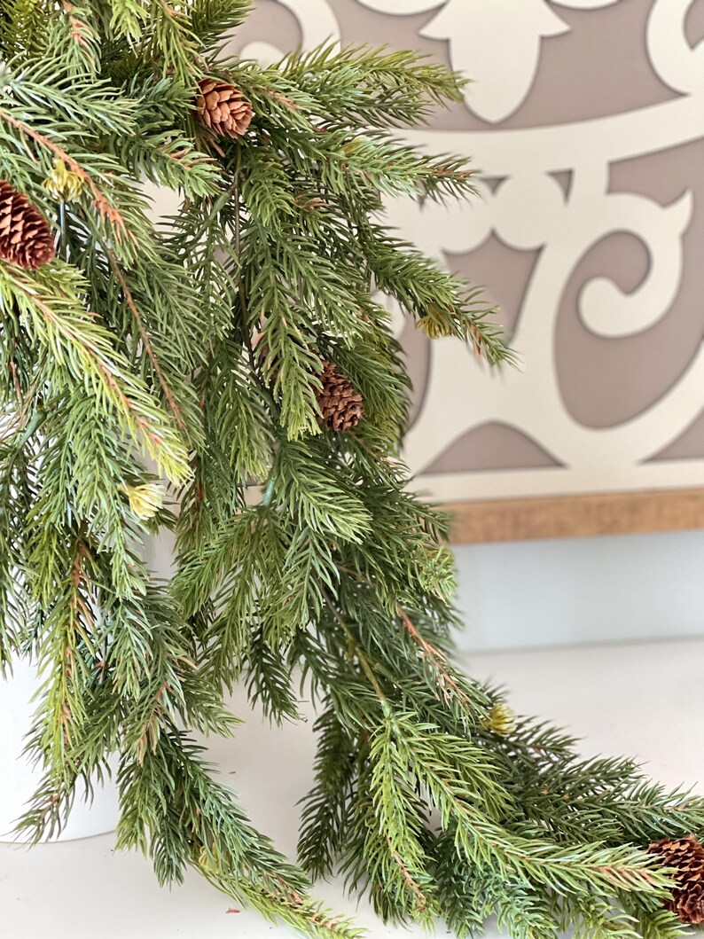 Christmas Spruce Hanging Stem: 34" Winter Greenery With Pinecones - Etsy