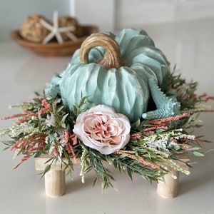 Large Fall Coastal, Beachy Pumpkin Centerpiece, Pumpkin on a Riser ...