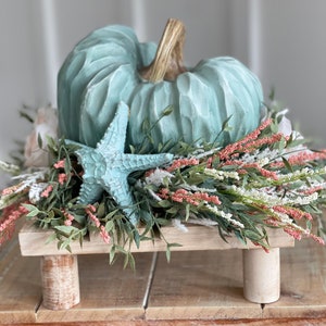 Large Fall Coastal, Beachy Pumpkin Centerpiece, Pumpkin on a Riser ...