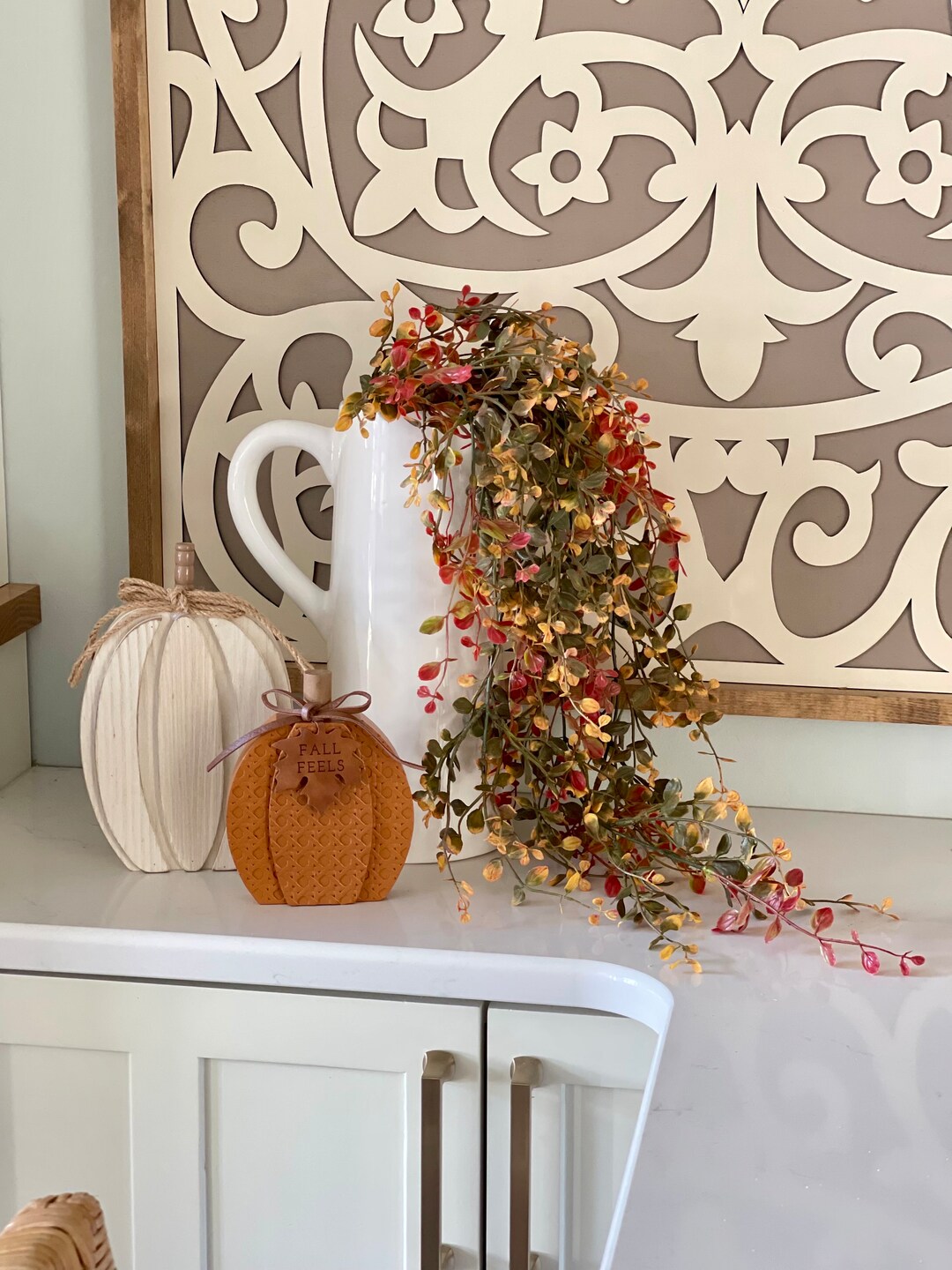 Fall Autumn 34 Inch Hanging Vine Drop Stems, Olive Green Leaves, Hints ...