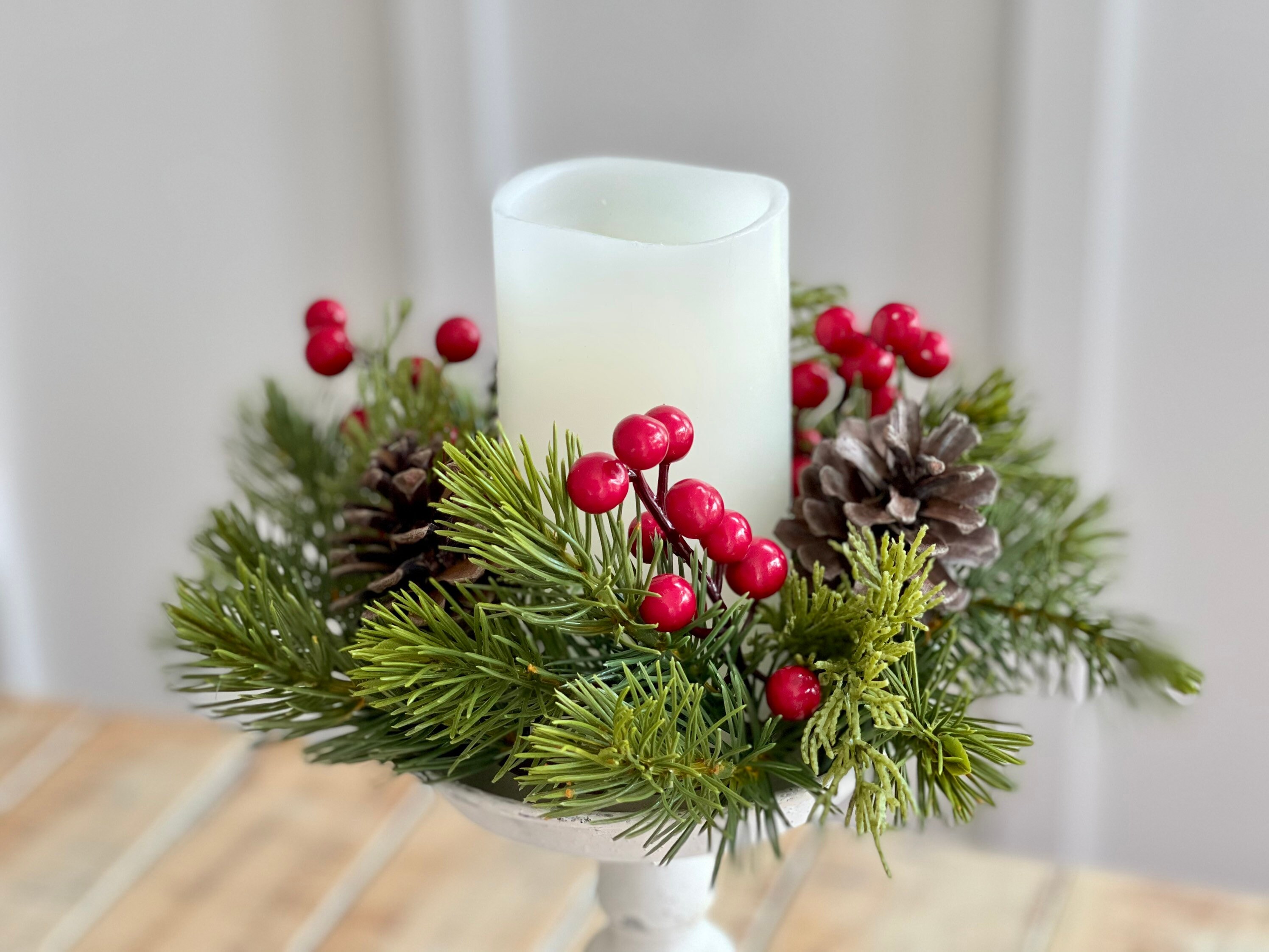 Farmhouse Christmas Candle Ring, Farmhouse Christmas Decoration, Small ...