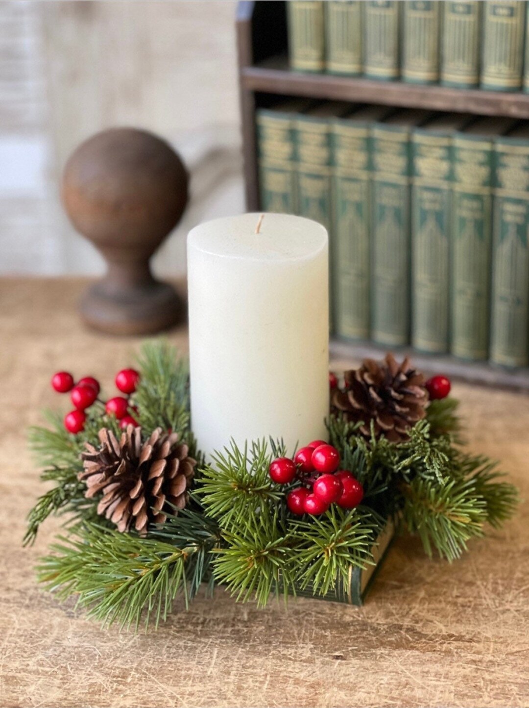 Farmhouse Christmas Candle Ring, Farmhouse Christmas Decoration, Small ...