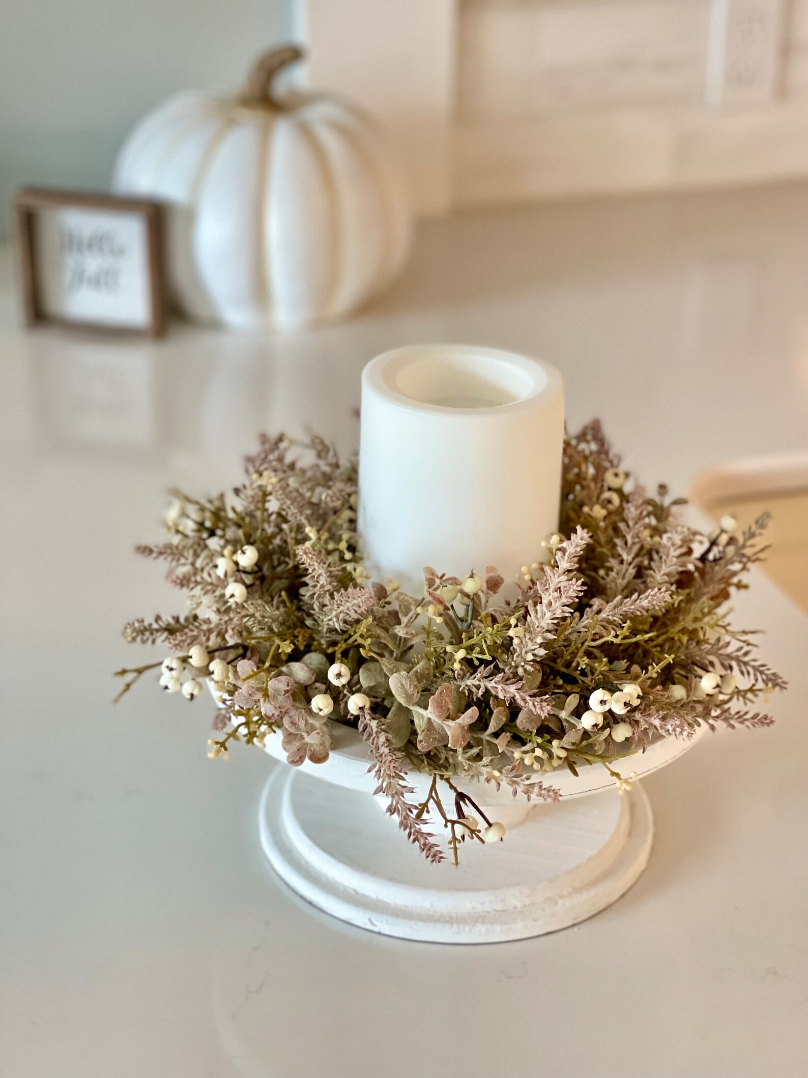 Fall Pumpkin Berry Candle Ring |white Pumpkin Berries Weathered Flock ...