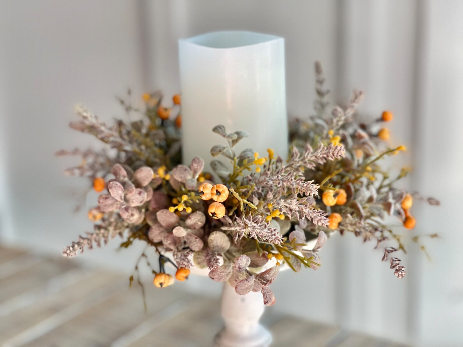 Fall Pumpkin Berry Candle Ring Mustard Eucalyptusboxwood - Etsy