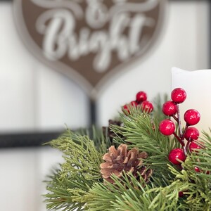 Farmhouse Christmas Winter Candle Ring, Christmas Decoration, Small ...