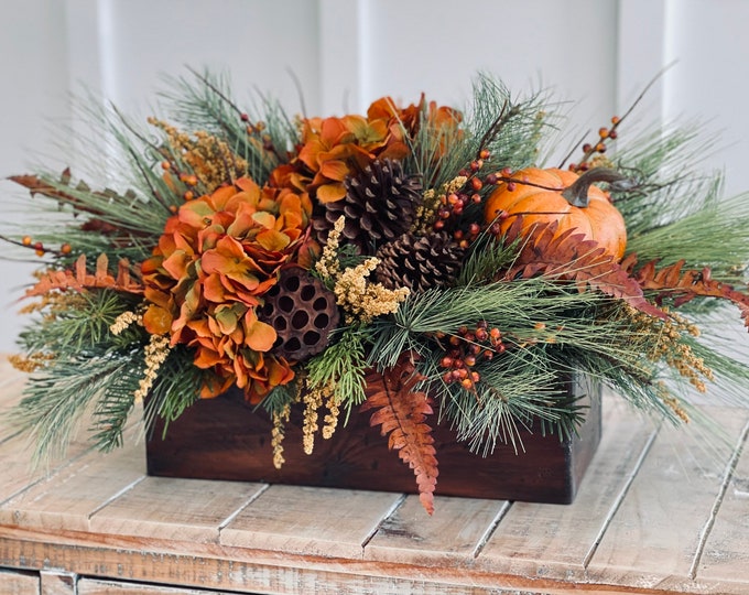 Large Fall Farmhouse Floral Arrangement, Autumn Flower Centerpiece ...