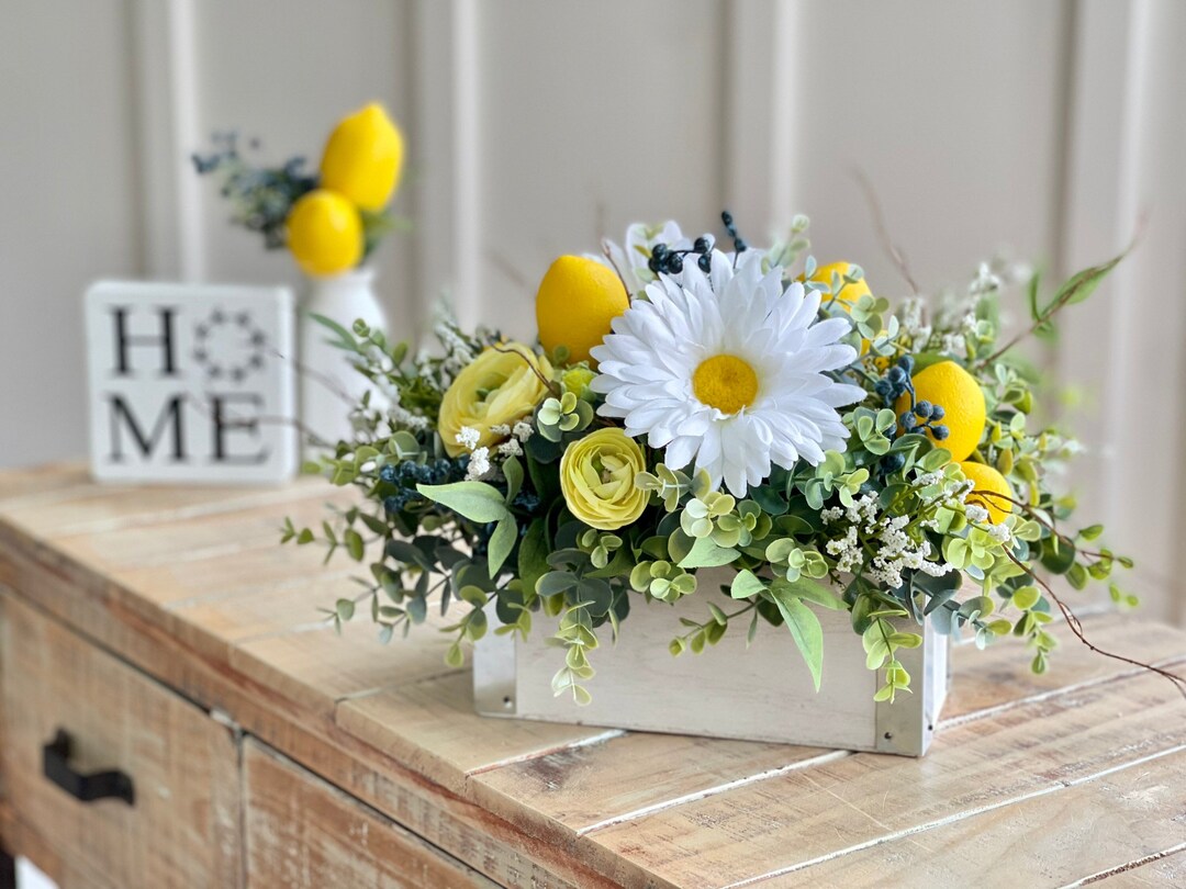 Summer Farmhouse Lemon Arrangement Eucalyptus Yellow - Etsy