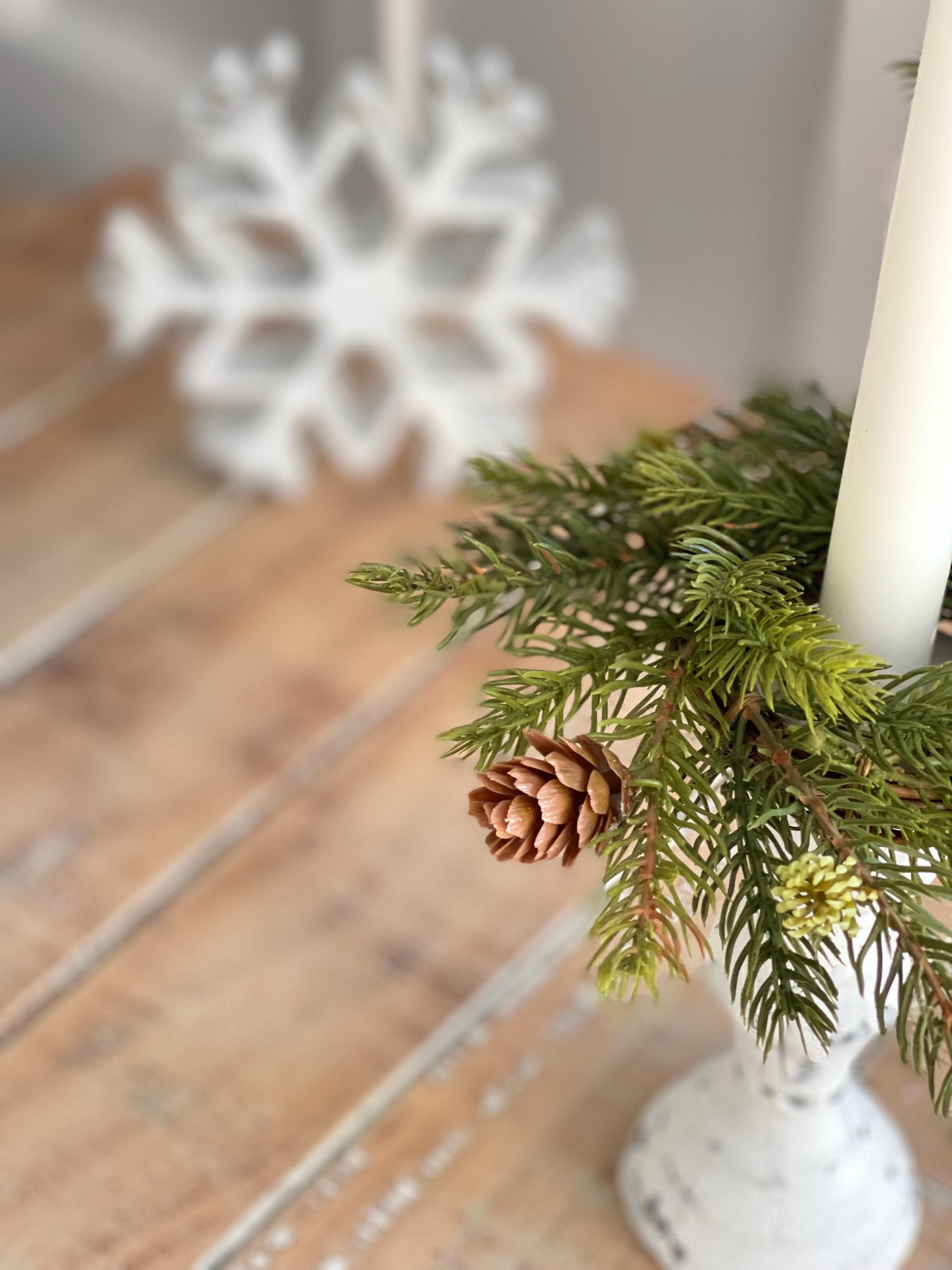 Christmas Farmhouse Taper Candle Ring, White Spruce Evergreen Taper ...