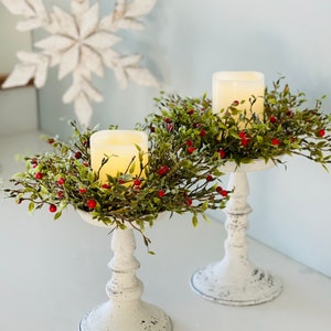 Farmhouse Christmas Candle Ring, Farmhouse Christmas Decoration, Small ...