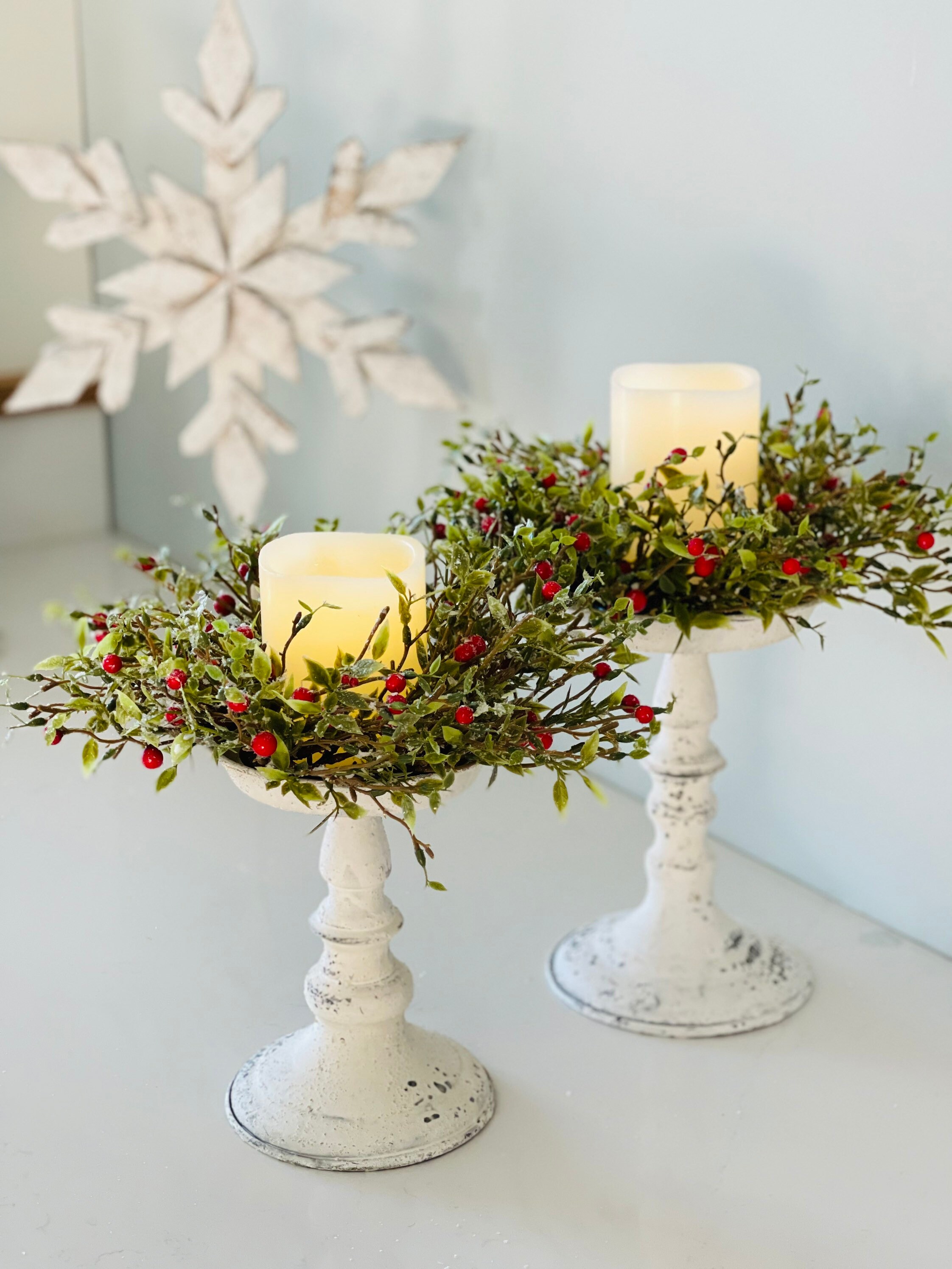 Farmhouse Christmas Candle Ring, Farmhouse Christmas Decoration, Small ...
