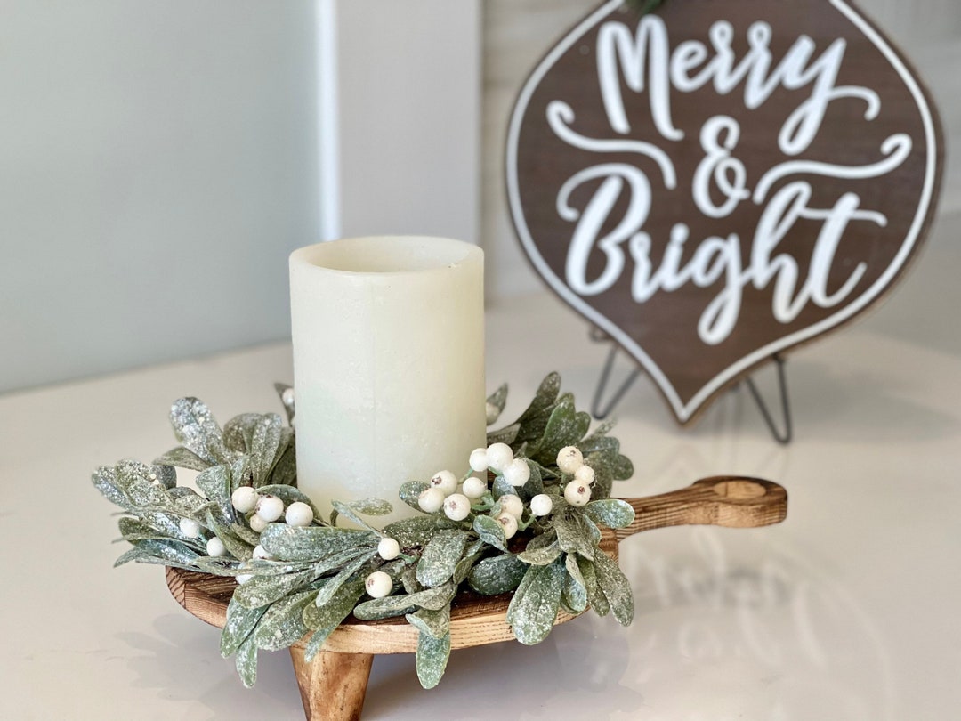 Farmhouse Christmas Winter Candle Ring, Farmhouse Christmas Decoration ...