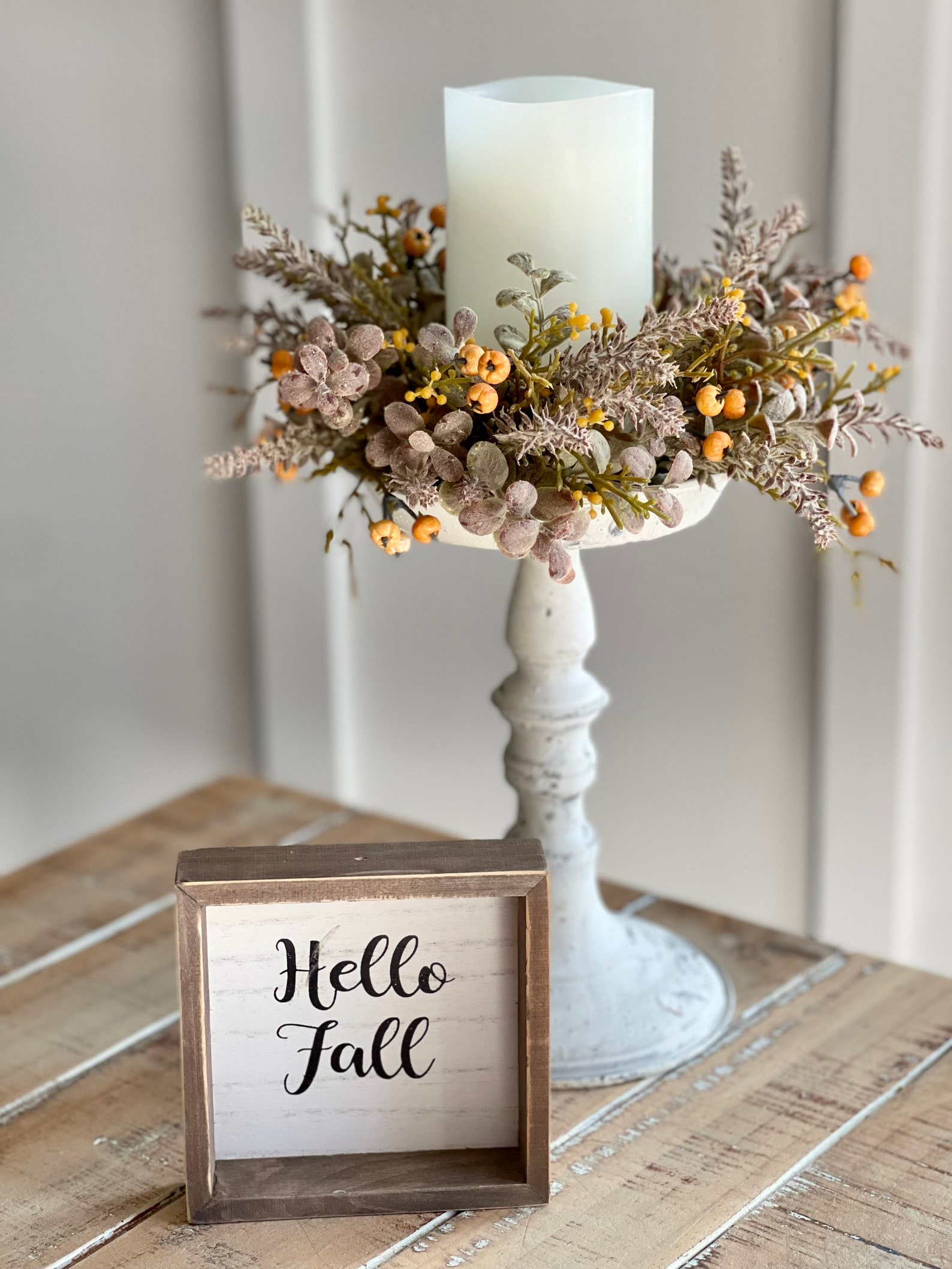 Fall Pumpkin Berry Candle Ring Mustard Eucalyptusboxwood - Etsy