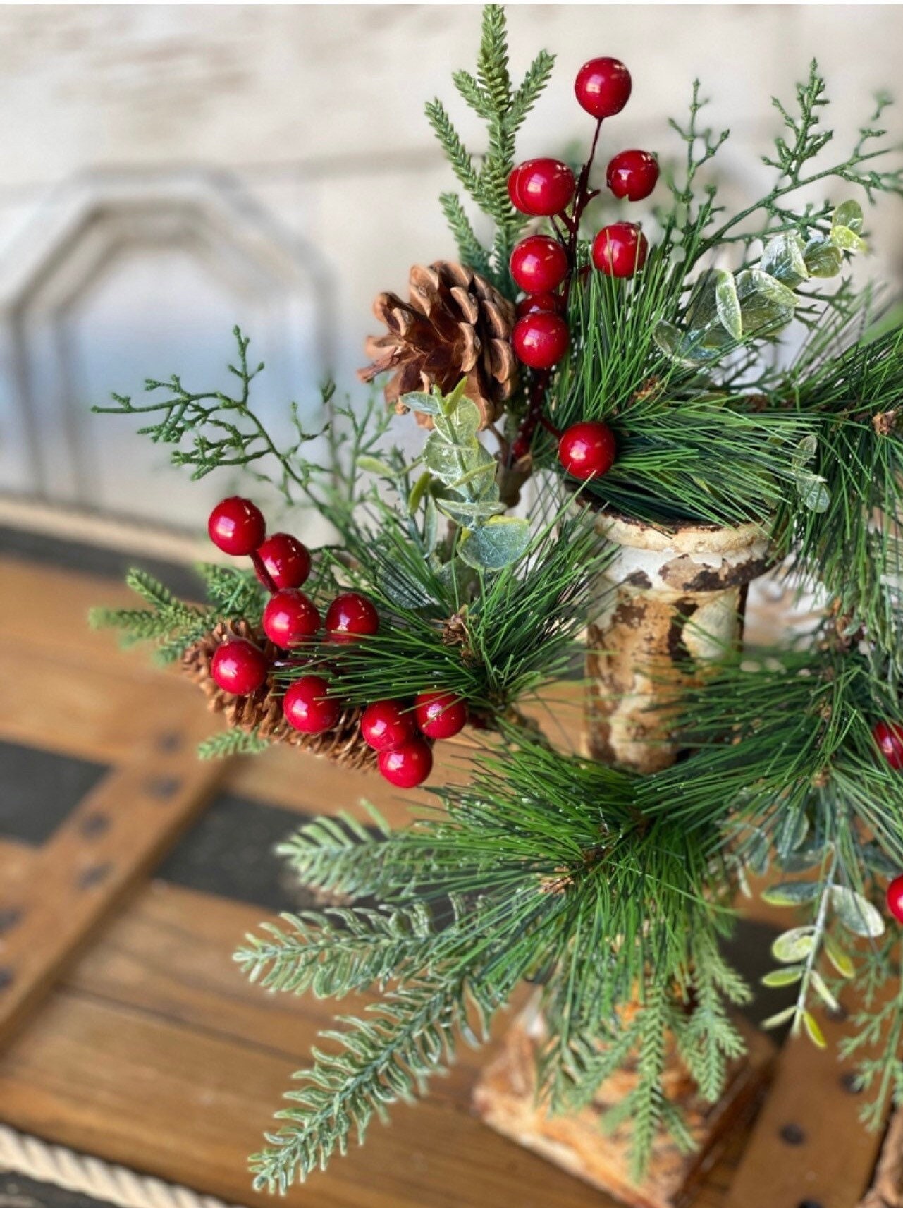Farmhouse Traditional Christmas Candle Ring, Farmhouse Red and Green ...