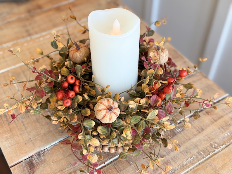 FALL Candle Ring, Farmhouse Inspired Autumn Decor Orange Berry, Fall ...