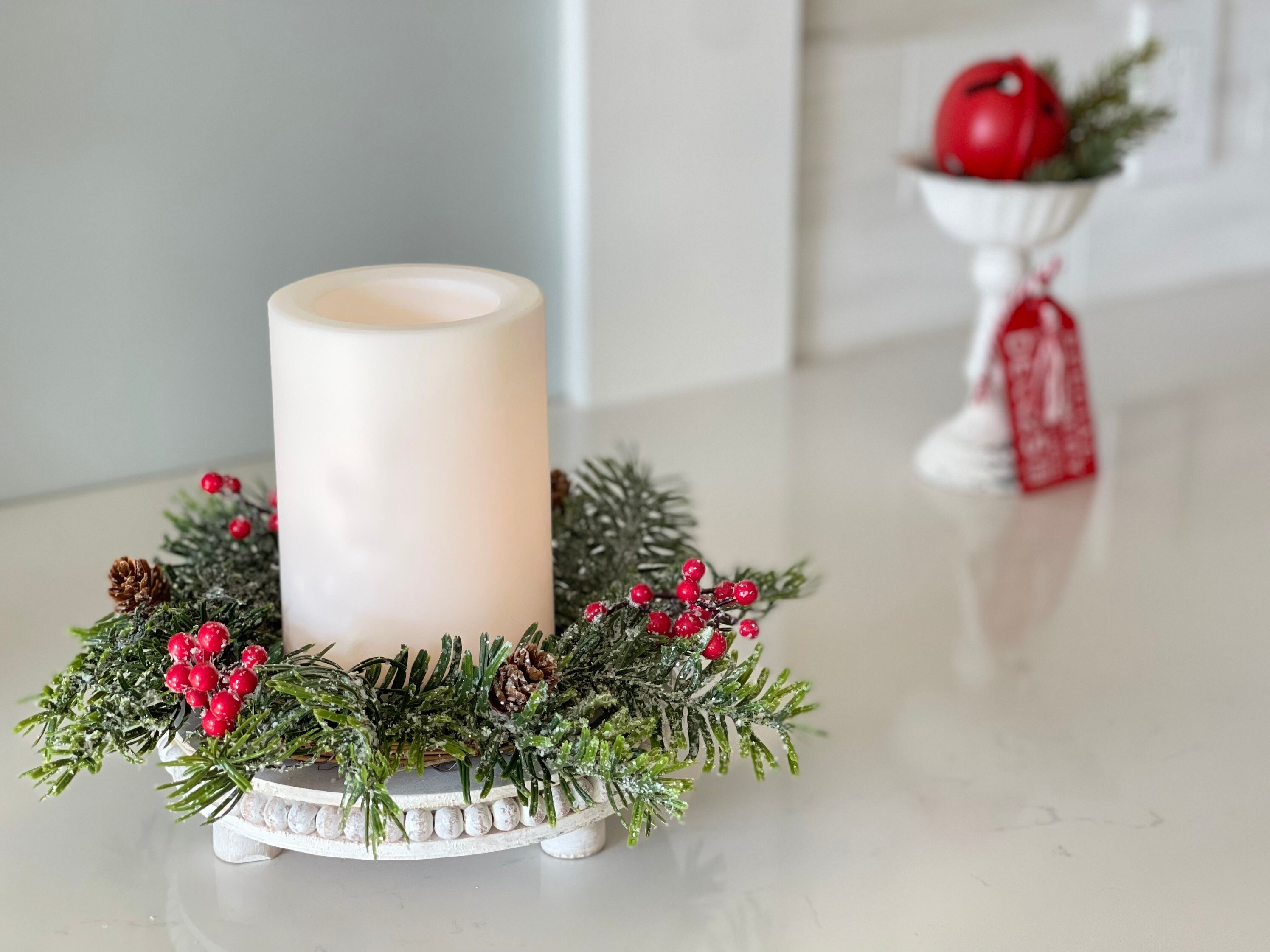 Farmhouse Christmas Candle Ring, Farmhouse Christmas Decoration, Red ...