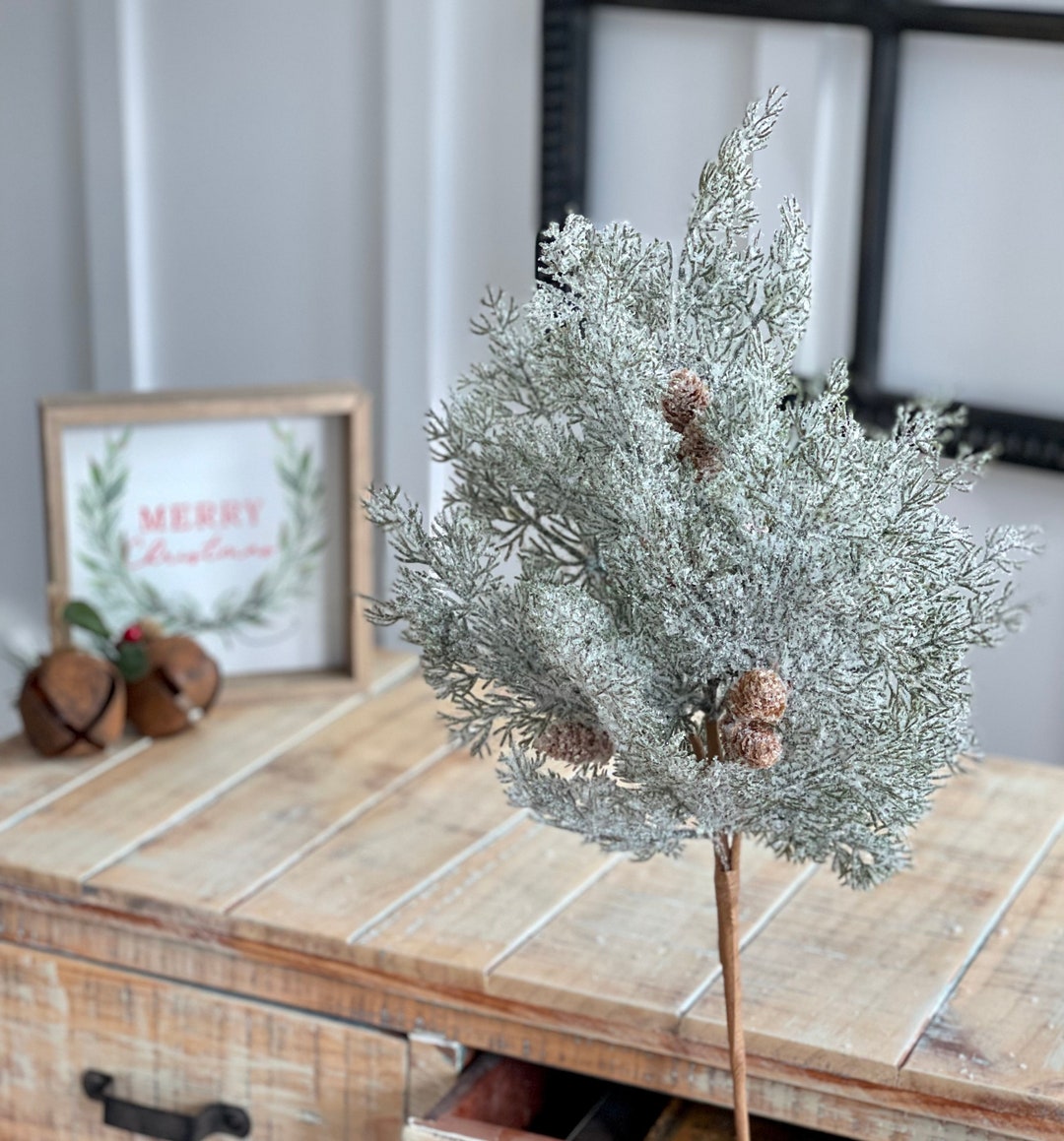 Christmas Winter Stem,snow Covered Cypress Greenery, Small Plastic ...