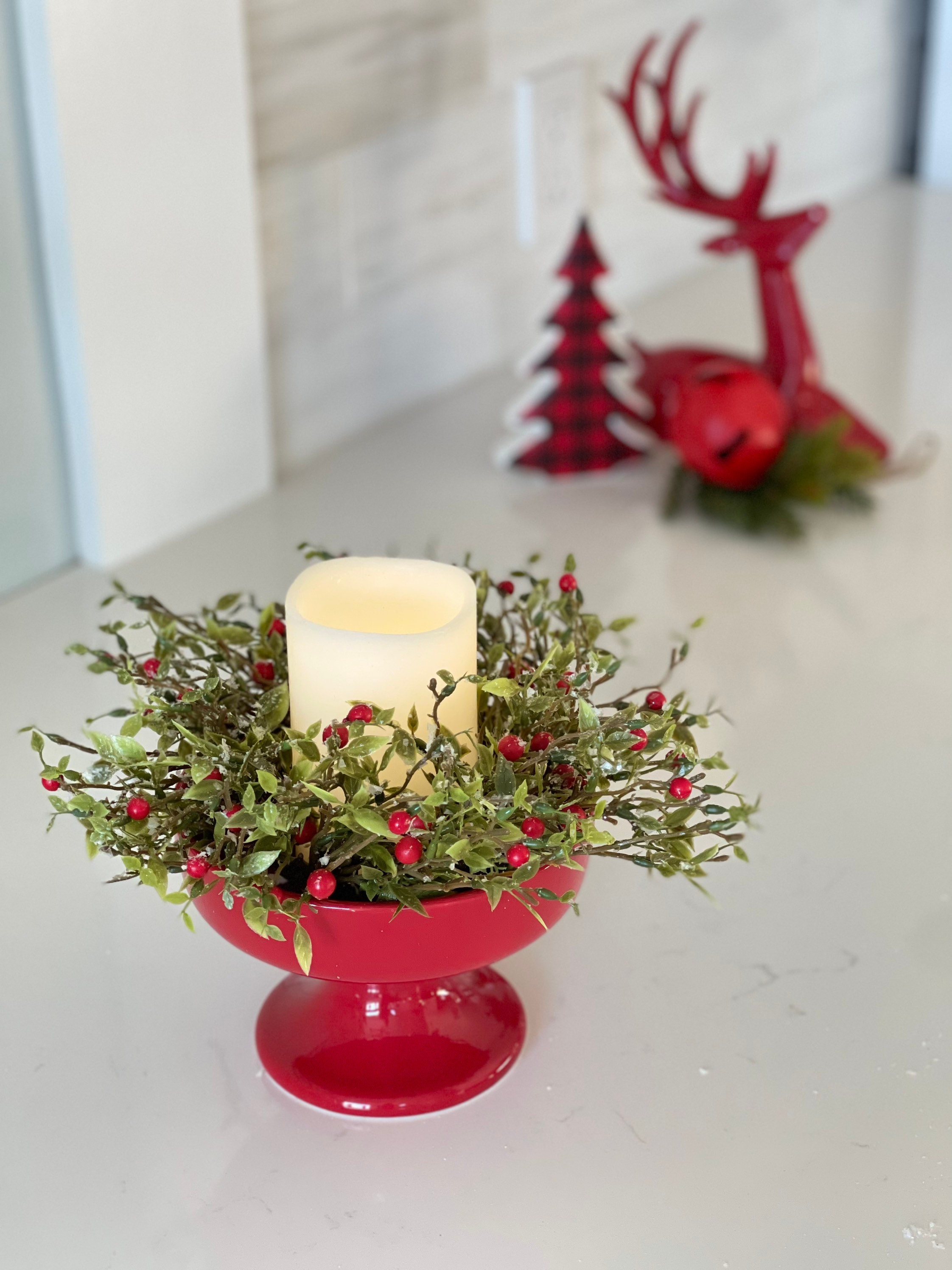 Farmhouse Christmas Candle Ring, Farmhouse Christmas Decoration, Small ...