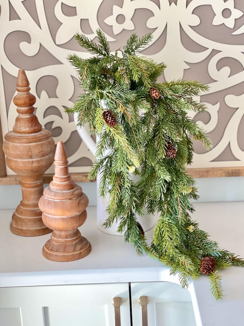 Christmas Spruce Hanging Stem: 34" Winter Greenery With Pinecones - Etsy
