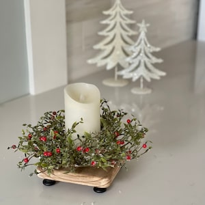 Farmhouse Christmas Candle Ring, Farmhouse Christmas Decoration, Small ...