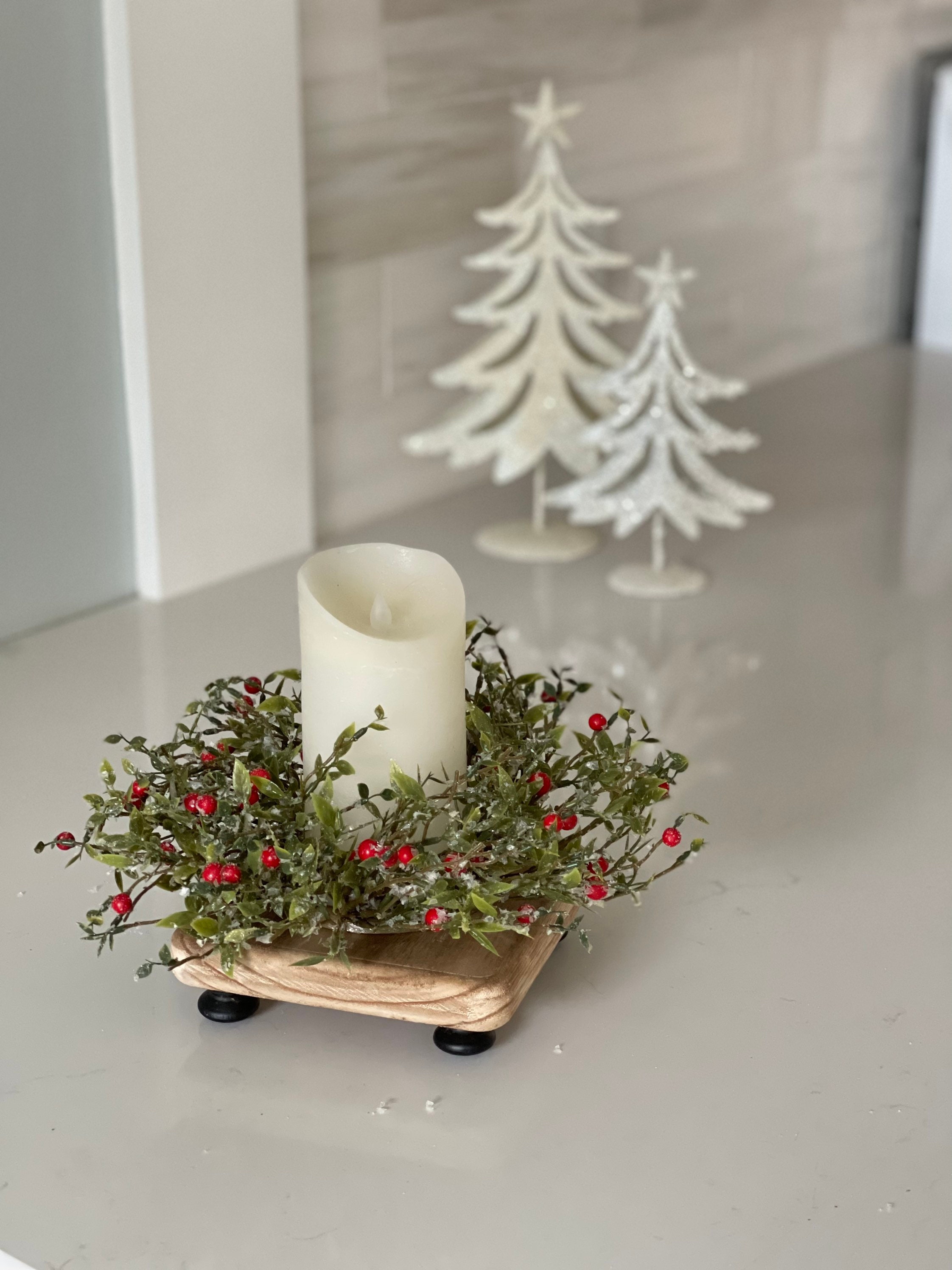 Farmhouse Christmas Candle Ring, Farmhouse Christmas Decoration, Small ...
