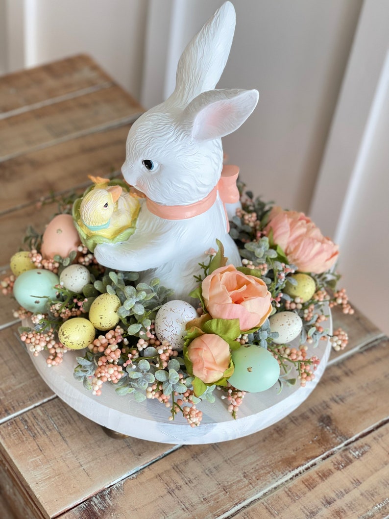 Easter Bunny Centerpiece Floral Arrangement Whitewash Pine - Etsy
