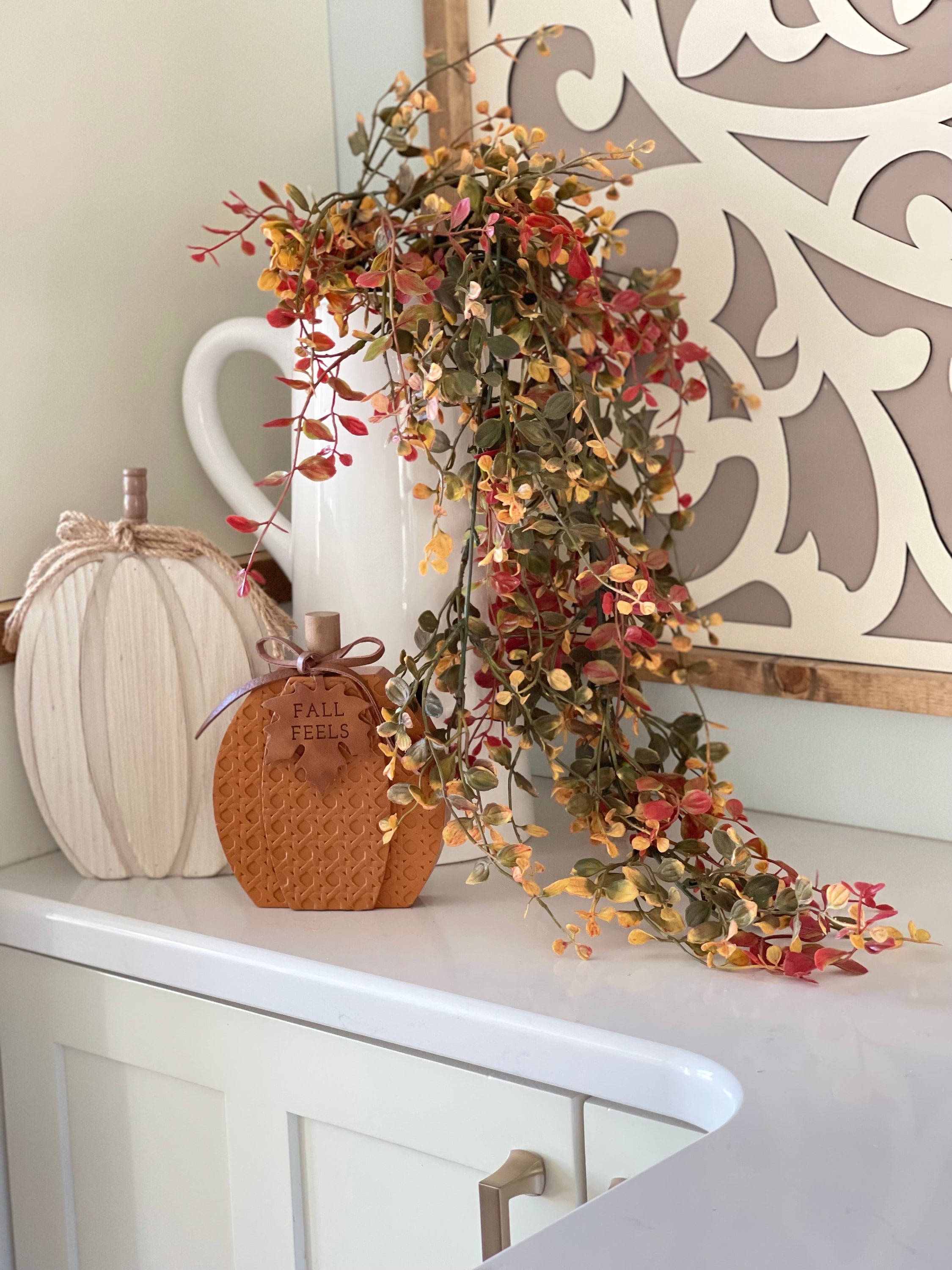 Fall Autumn 34 Inch Hanging Vine Drop Stems, Olive Green Leaves, Hints ...