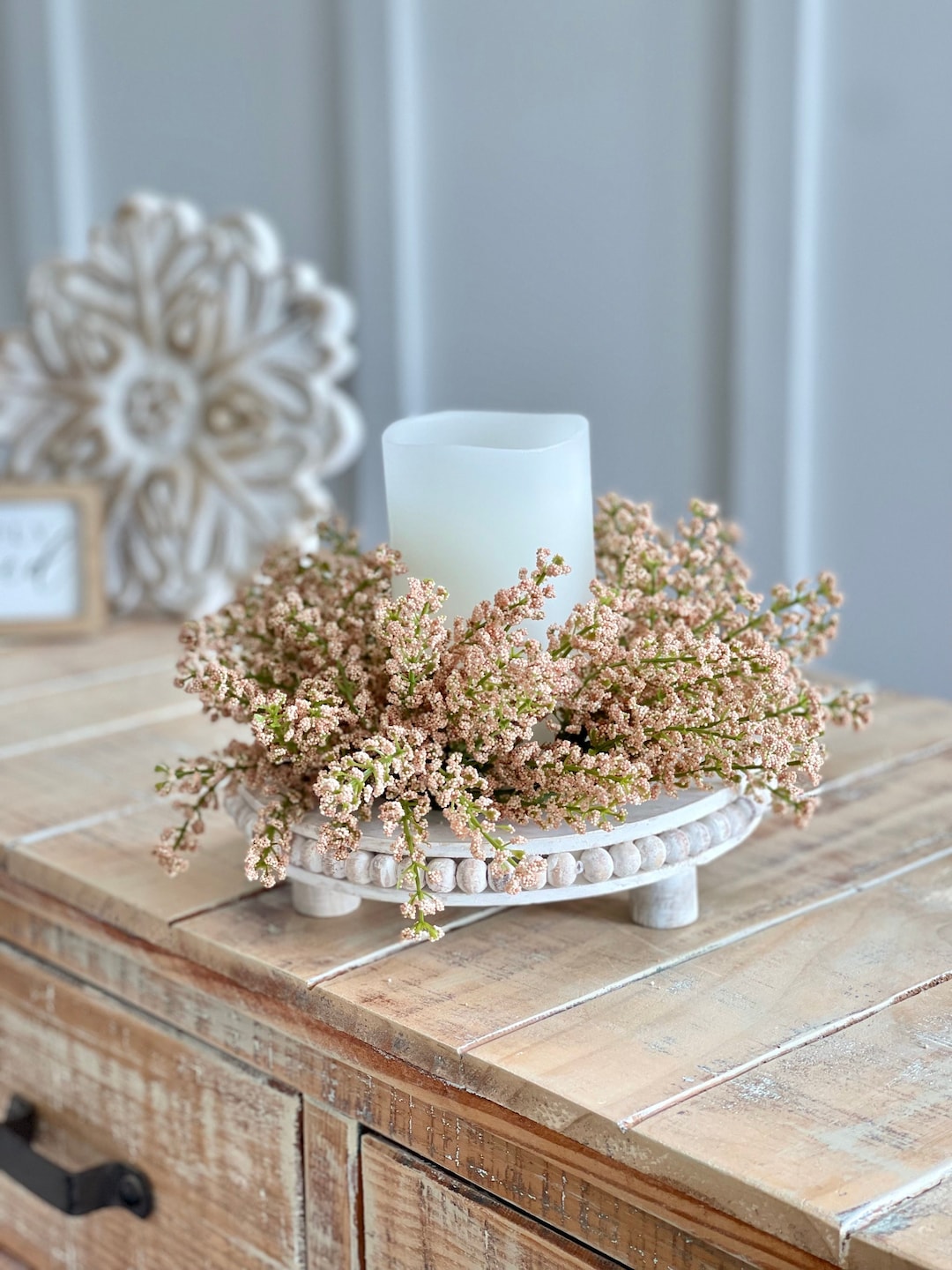 Farmhouse/cottage Country/boho Farmhouse Astilbe Candle Ring, Everyday ...