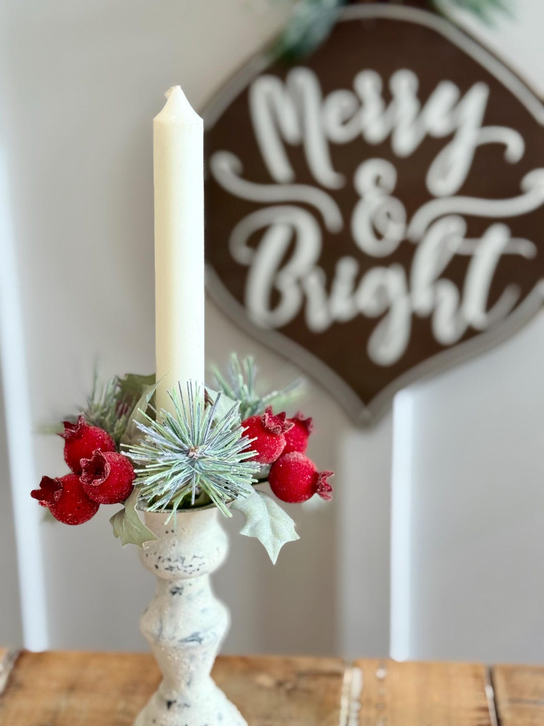 Farmhouse Christmas Sugar Plum Taper Candle Ring, Winter Christmas ...