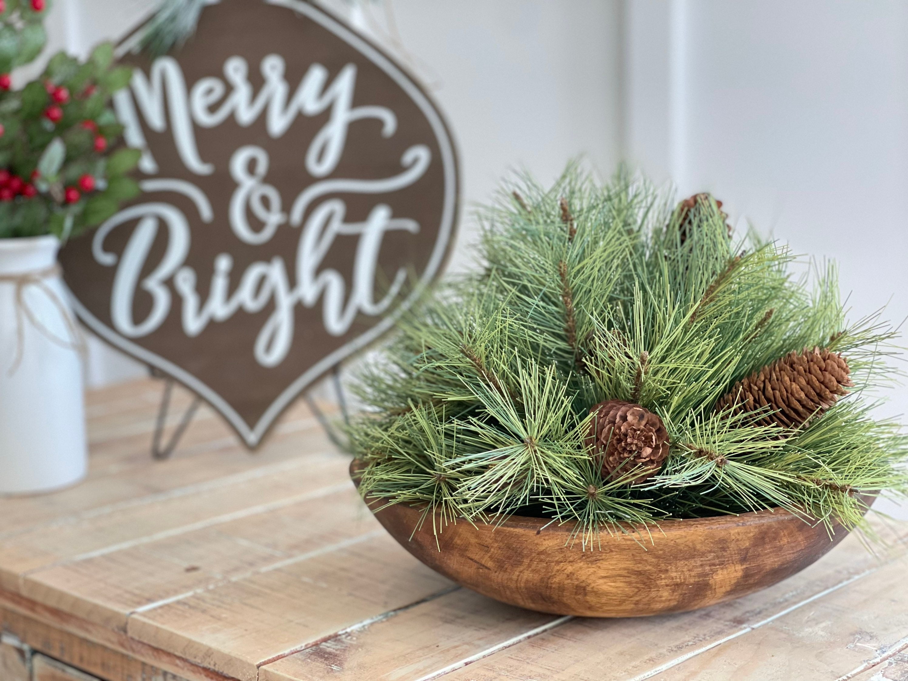 Christmas Farmhouse Bowl Filler Half Spheres Evergreen Large - Etsy