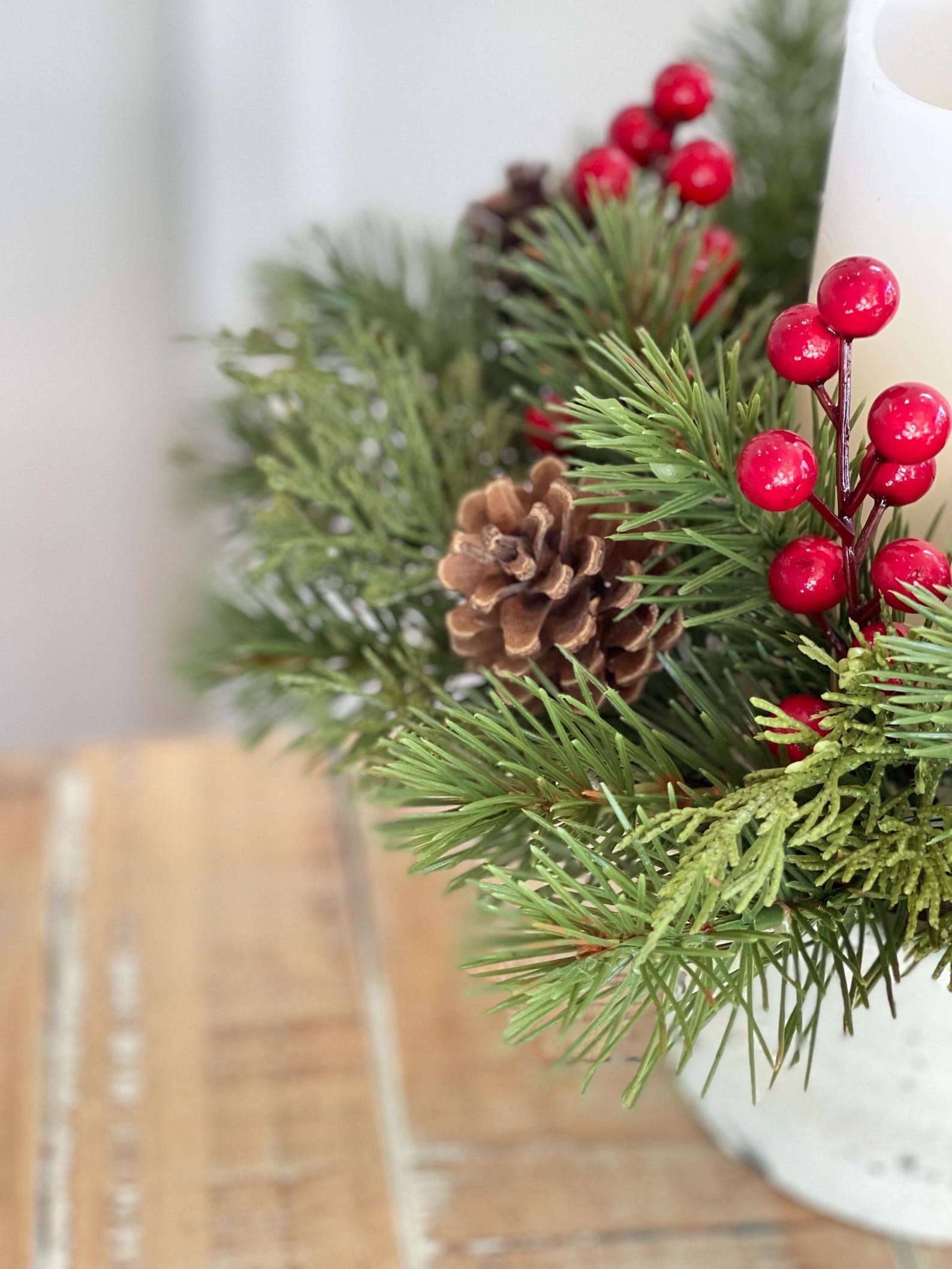 Farmhouse Christmas Winter Candle Ring, Christmas Decoration, Small ...