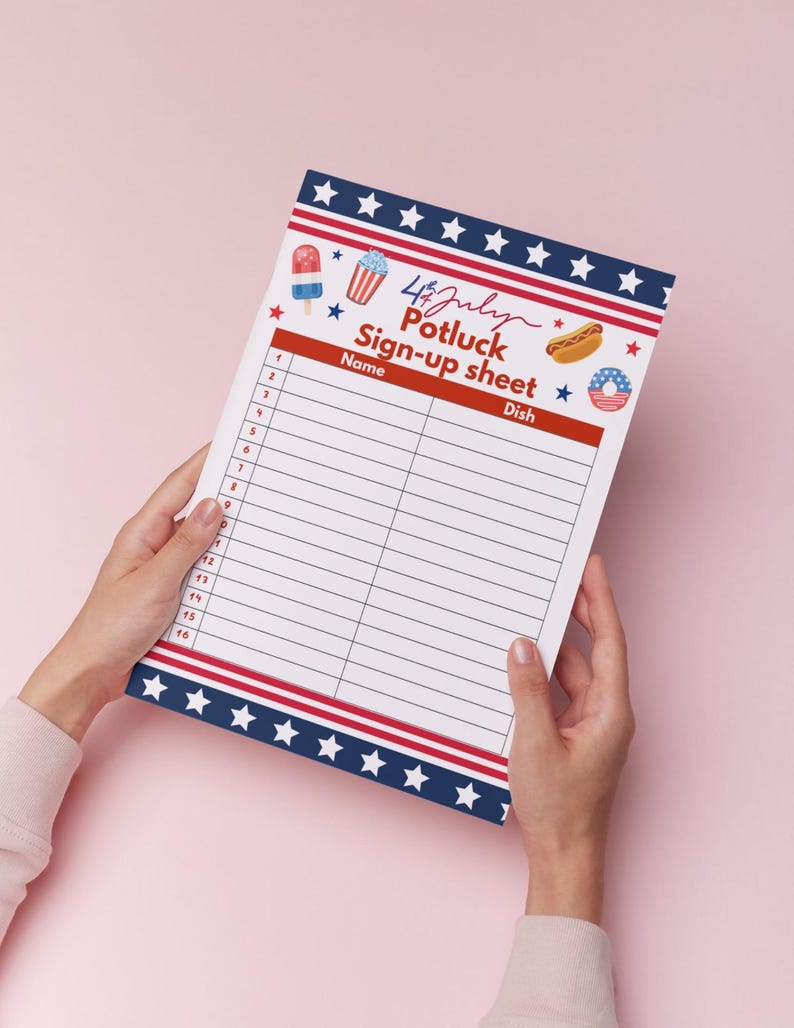 4th of July Potluck Sign-up Sheet | Printable Party Planner - Etsy