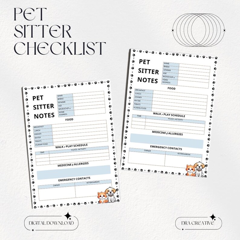 Printable Pet Sitter Notes Template: Pet Care Instructions (PDF ...