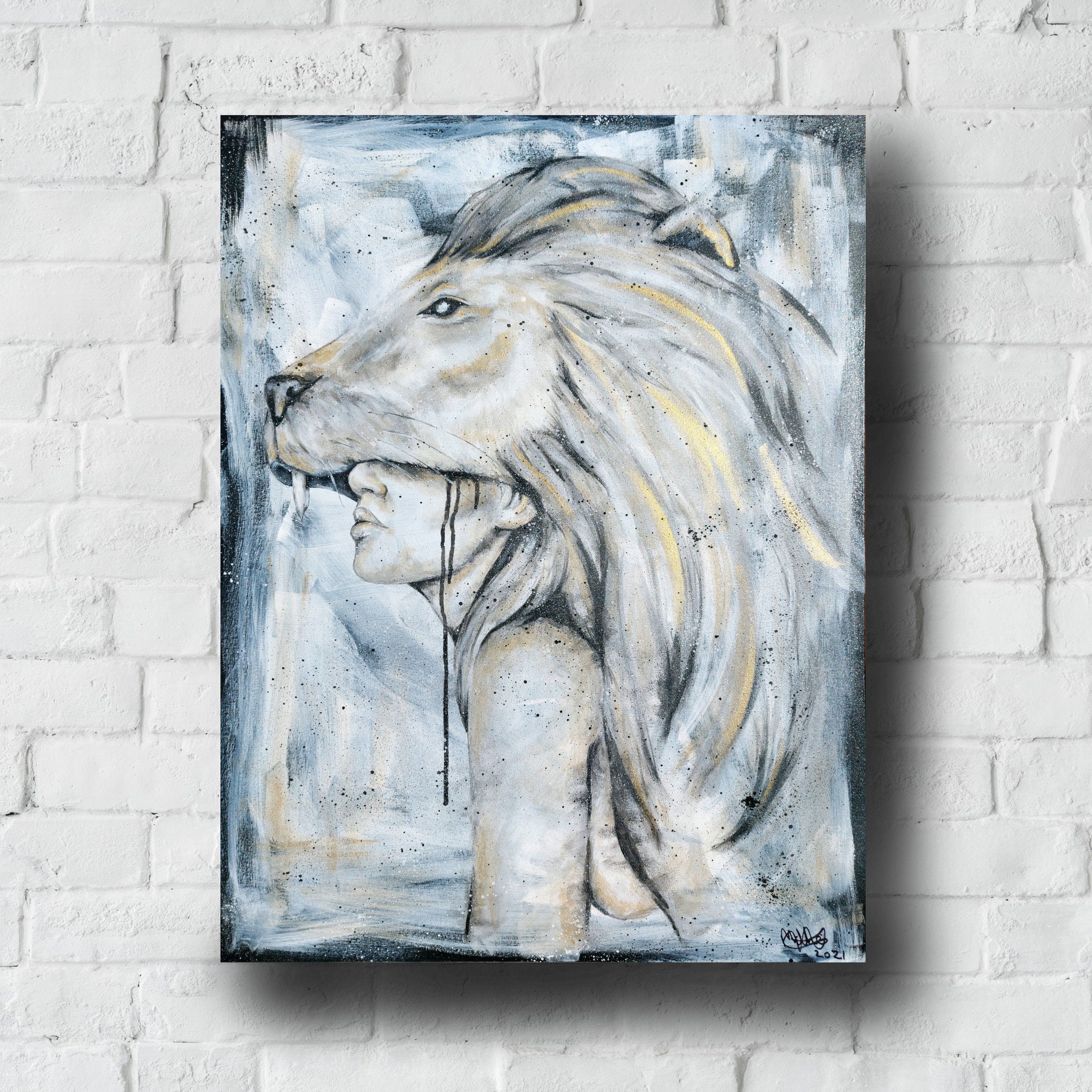 Original Canvas Painting. Gold Lioness. Original Acrylic Canvas Art ...