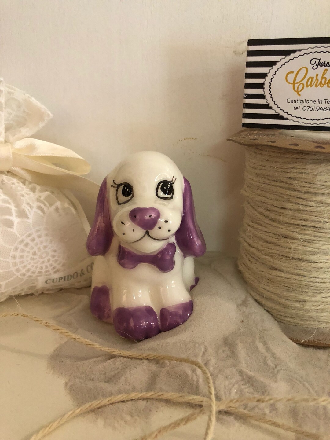 Handmade Ceramic Dog Favor Painted With Pastel White and Lilac Colors ...