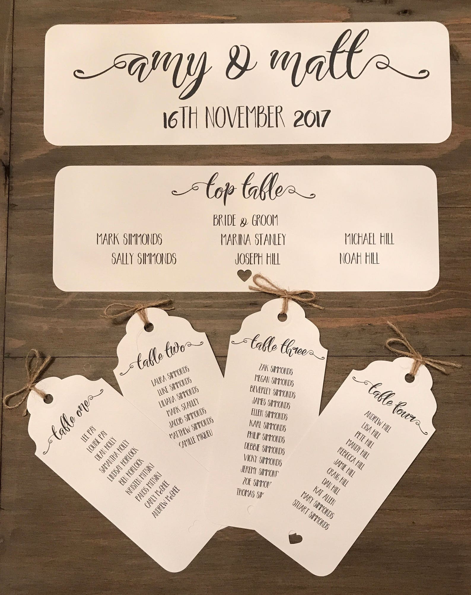 Wedding Table Plan Cards Rustic Personalised Handmade | Etsy