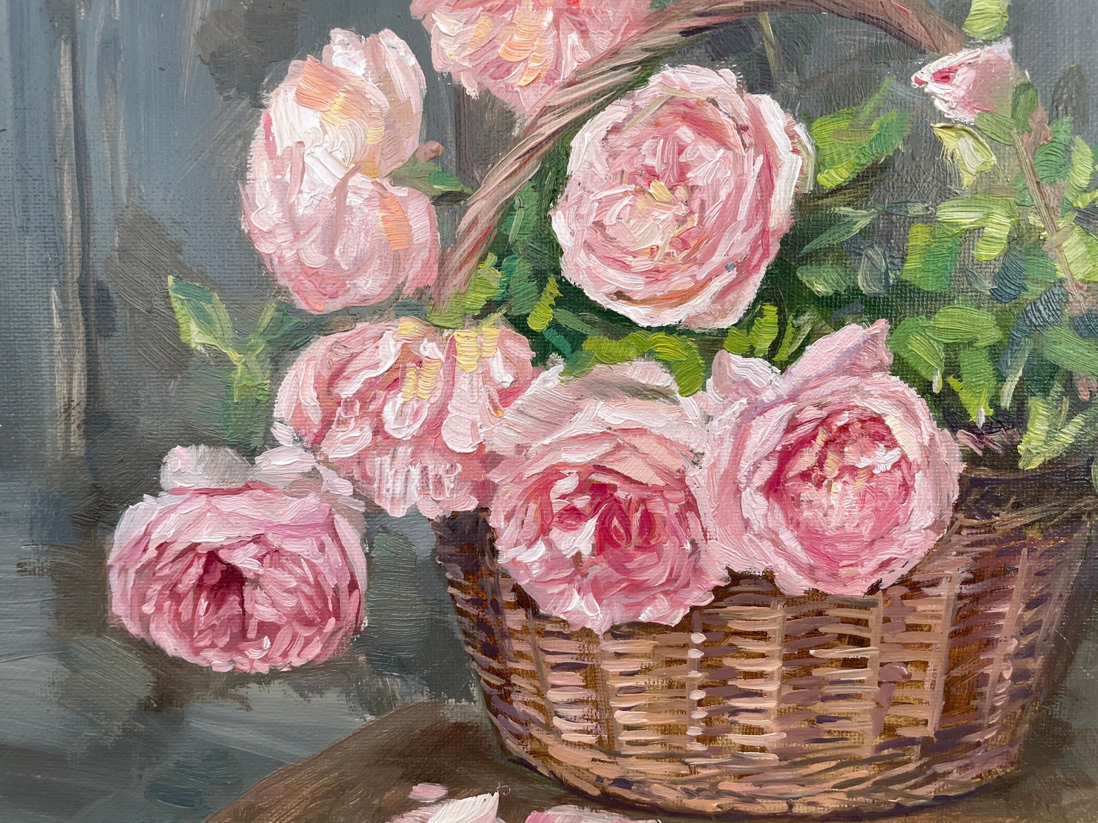 Bouquet Peach Roses in Basket Original Oil Painting Flower - Etsy