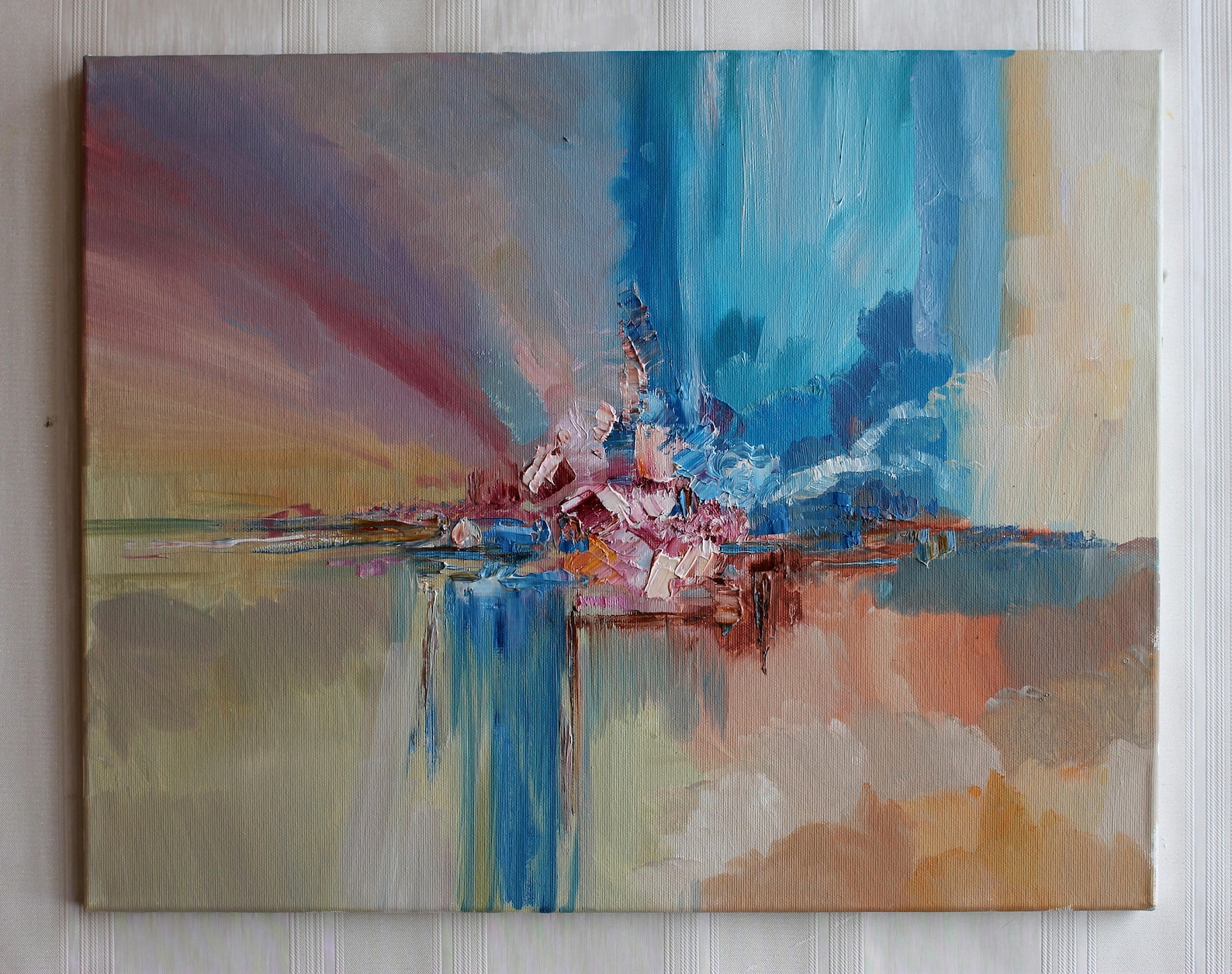 Blauwe oker Abstracte Muur kunst Olieverf schilderij abstarct | Etsy