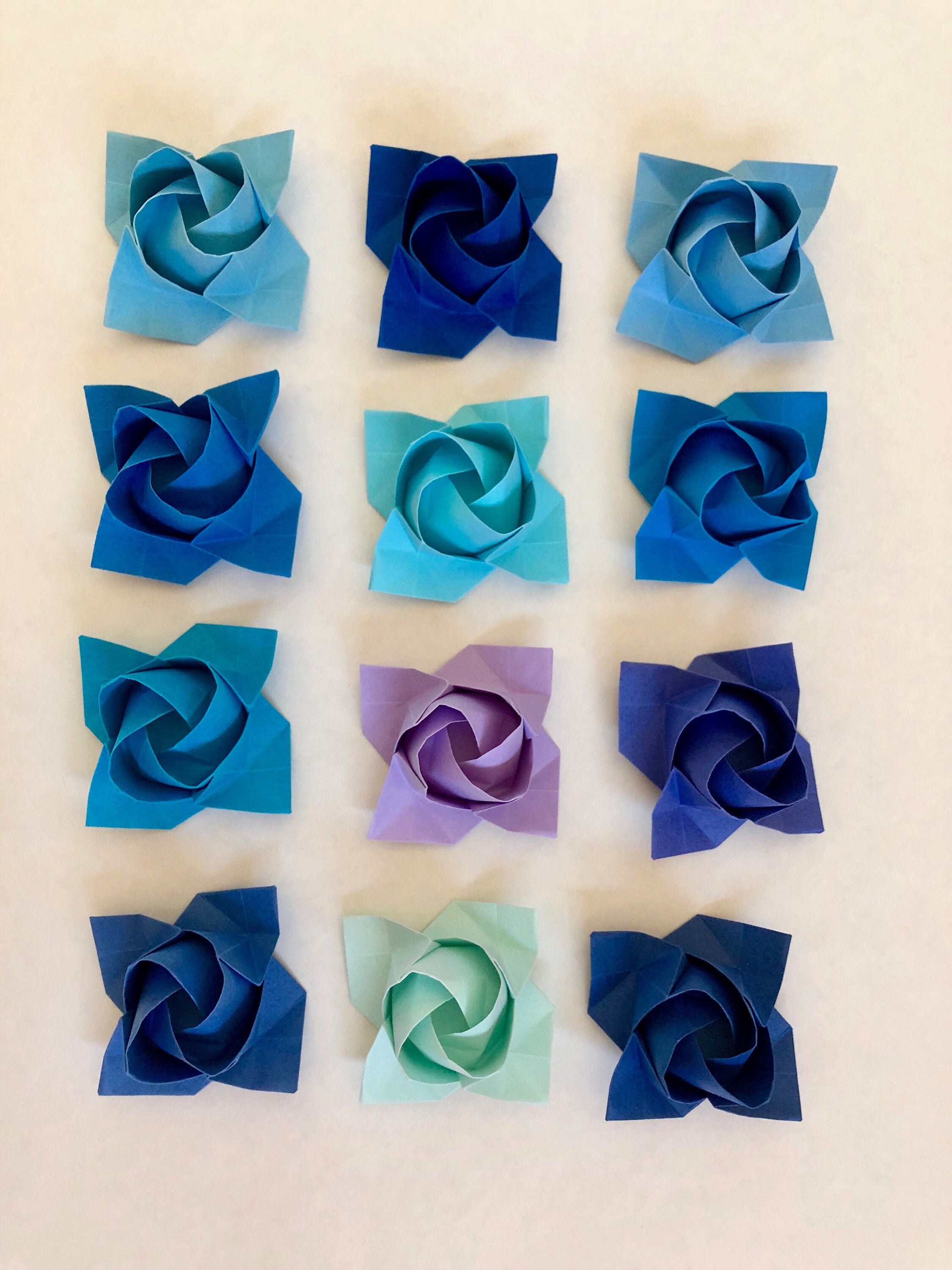 12 Origami Blue Roses - Etsy