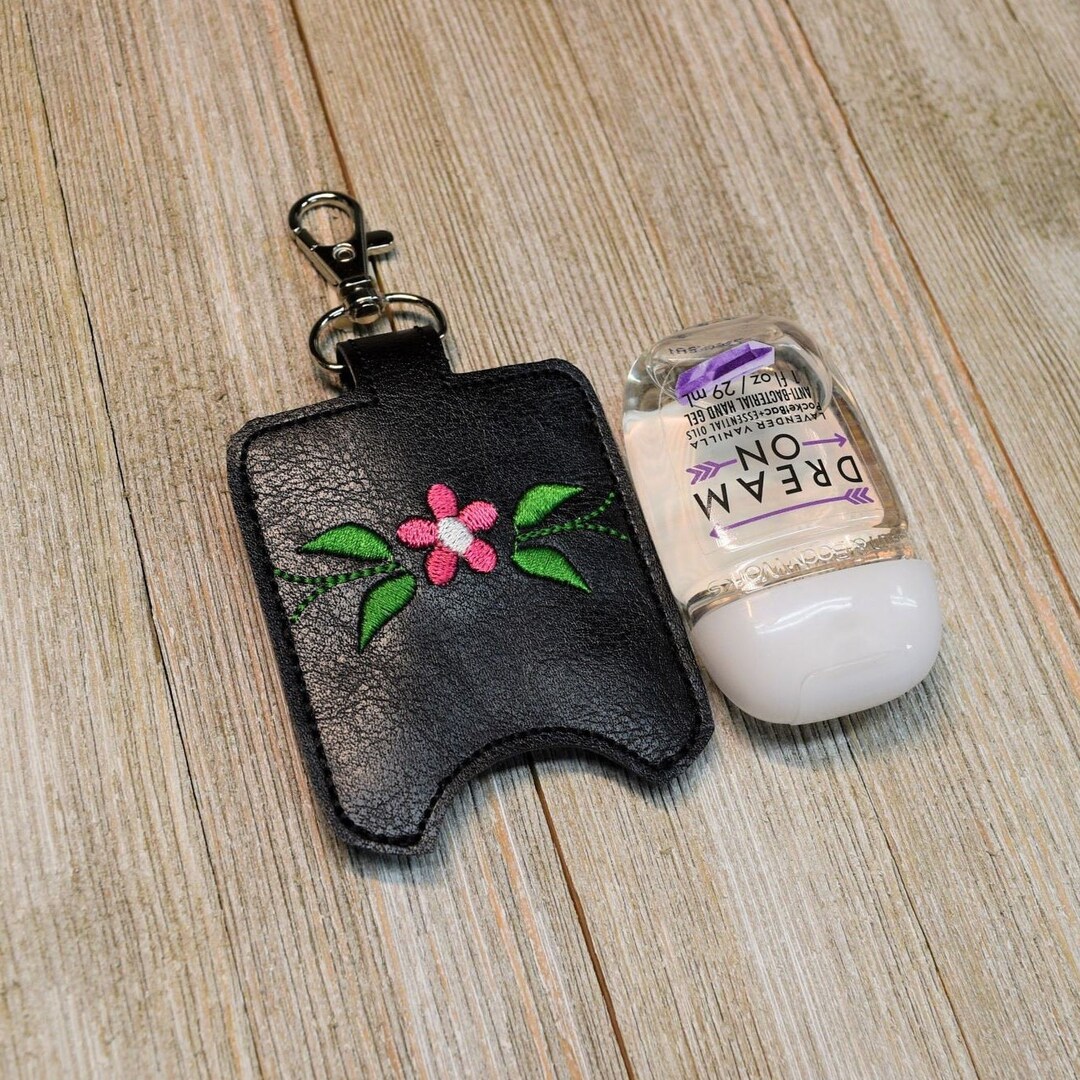Sanitizers and Holders, Faux Leather Sanitizer Keychain, Pink Floral ...