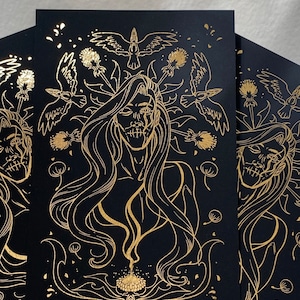 Loki Kintsugi Dandelion Raven Gold Foil Print Lokean Pagan Witch 2023 ...