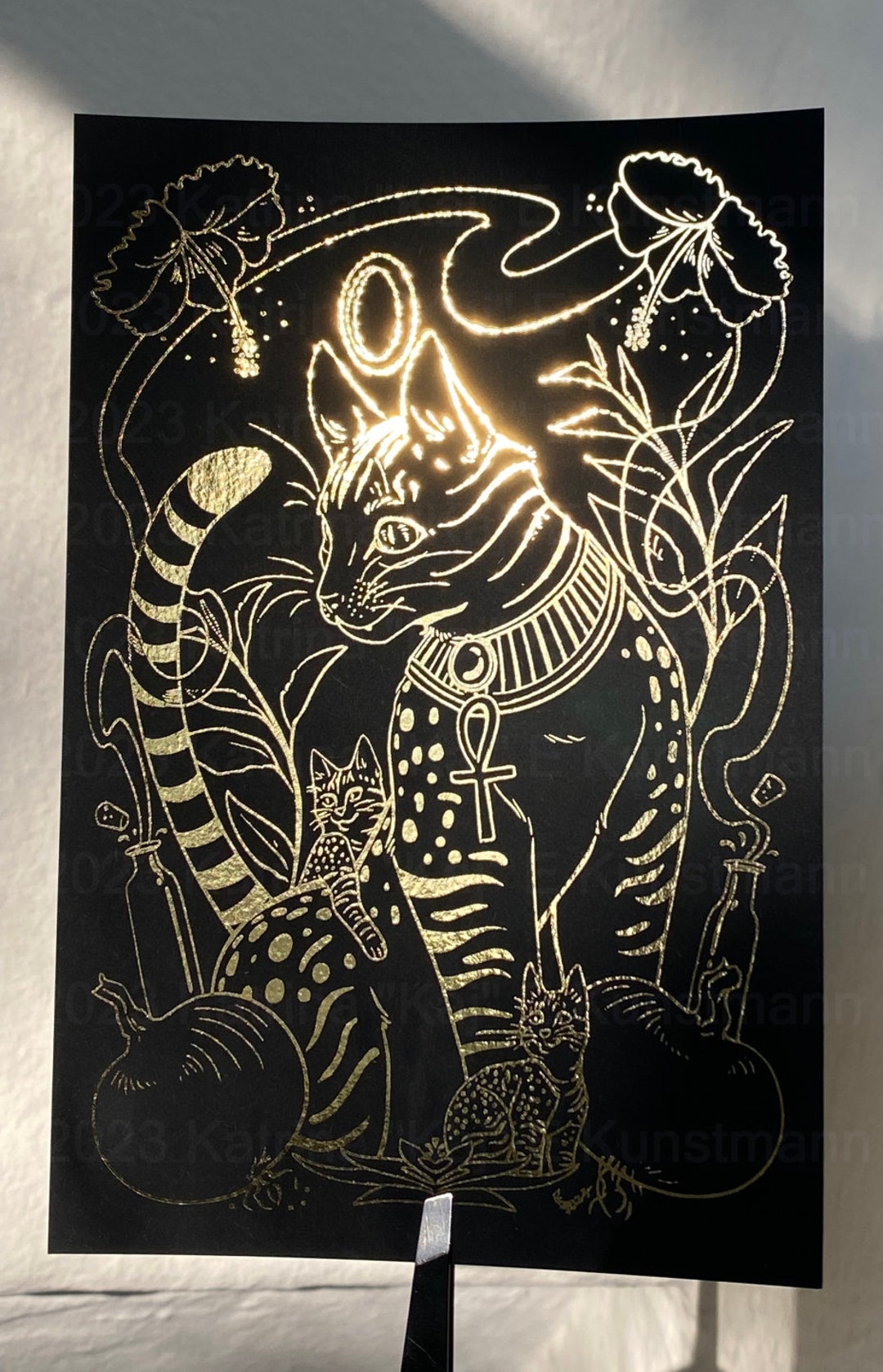 Bast Devotional Gold Foil Print Kemetic Pagan Witch - Etsy