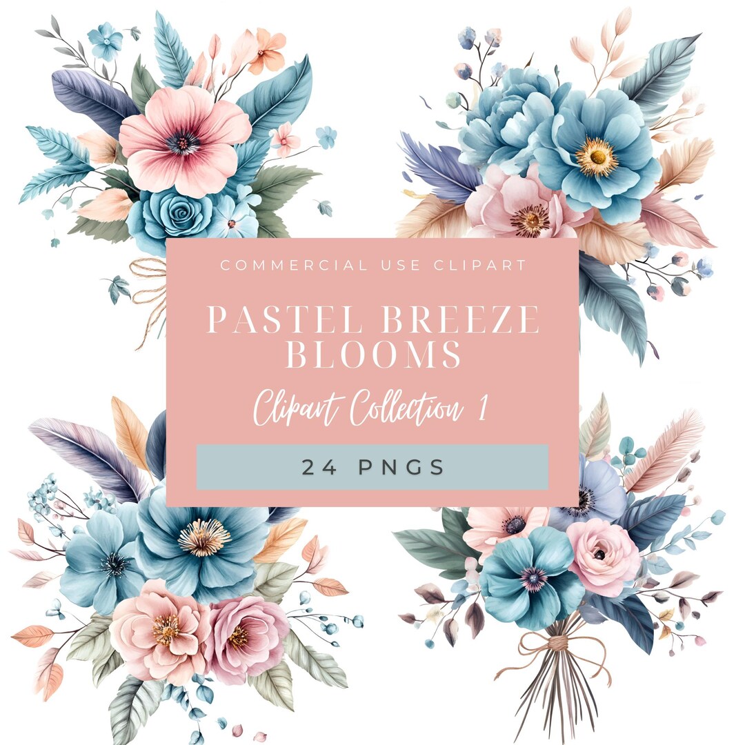 Watercolor Pastel Floral Clipart, Watercolor Flower Clipart, Wedding ...