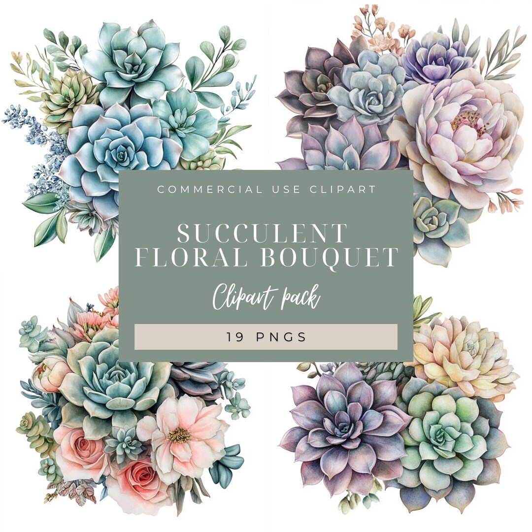 Watercolor Succulent Clipart Bundle, Succulent PNG, Boho Wedding Decor ...