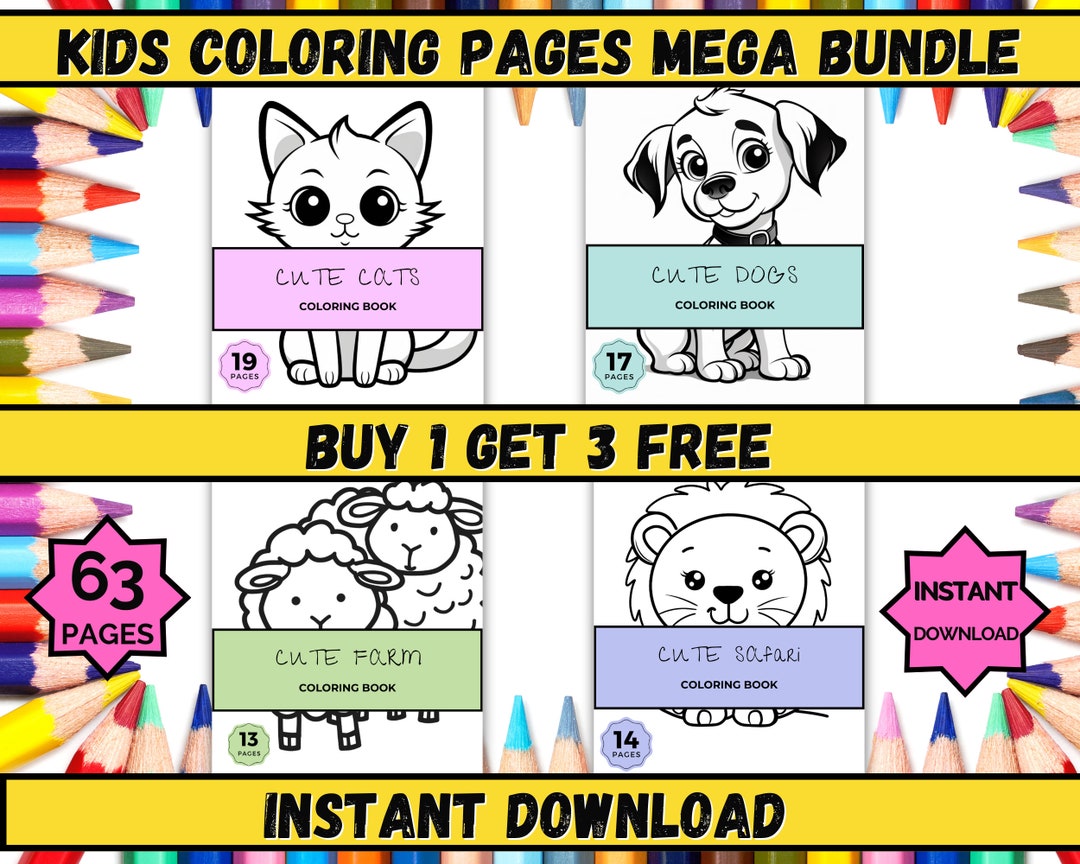 Easy Coloring MEGA BUNDLE Pages for Kids, Coloring Page Bundle ...
